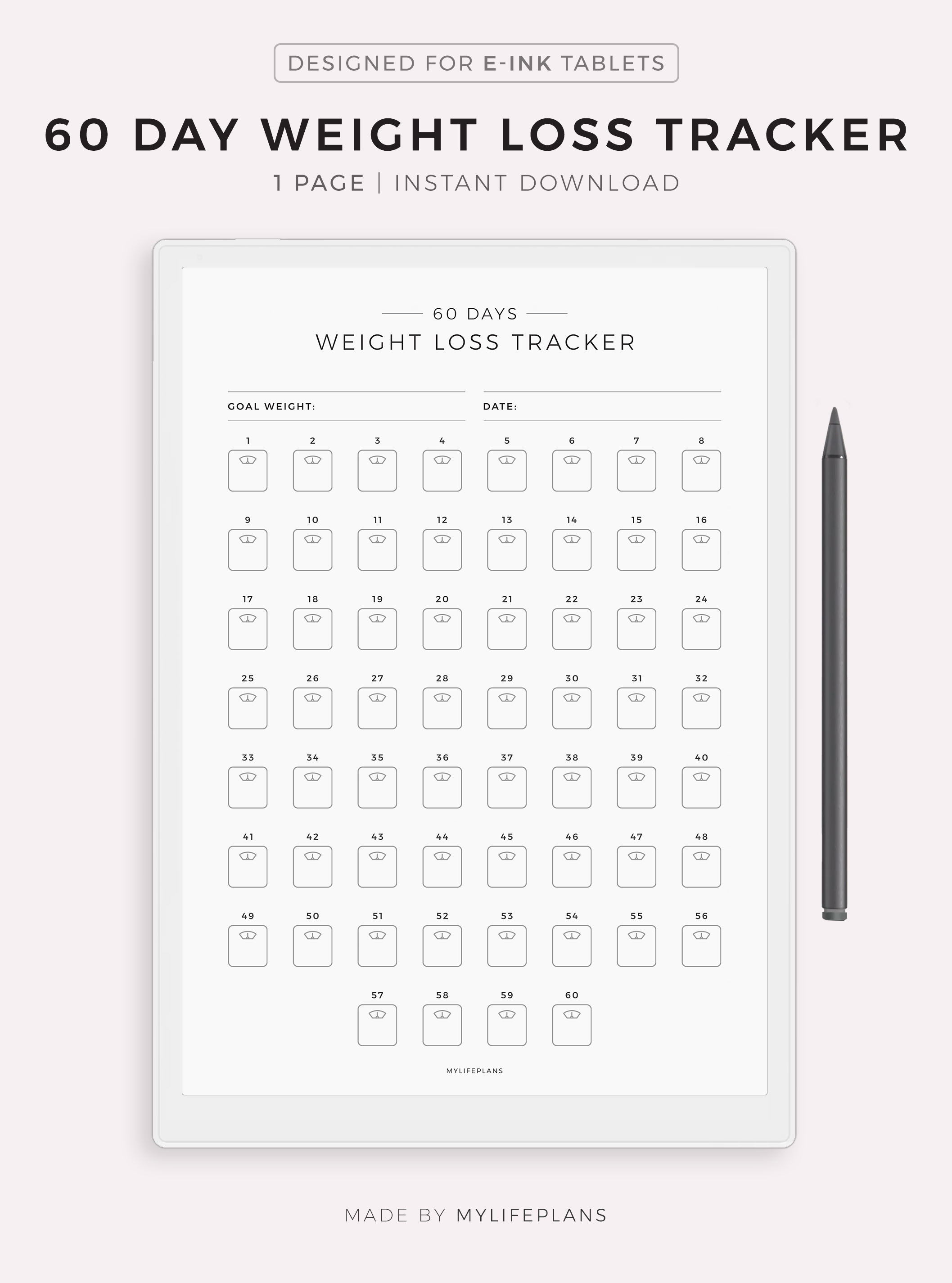 60 Day Weight Loss Tracker Template for Remarkable, Supernote, Kindle ...