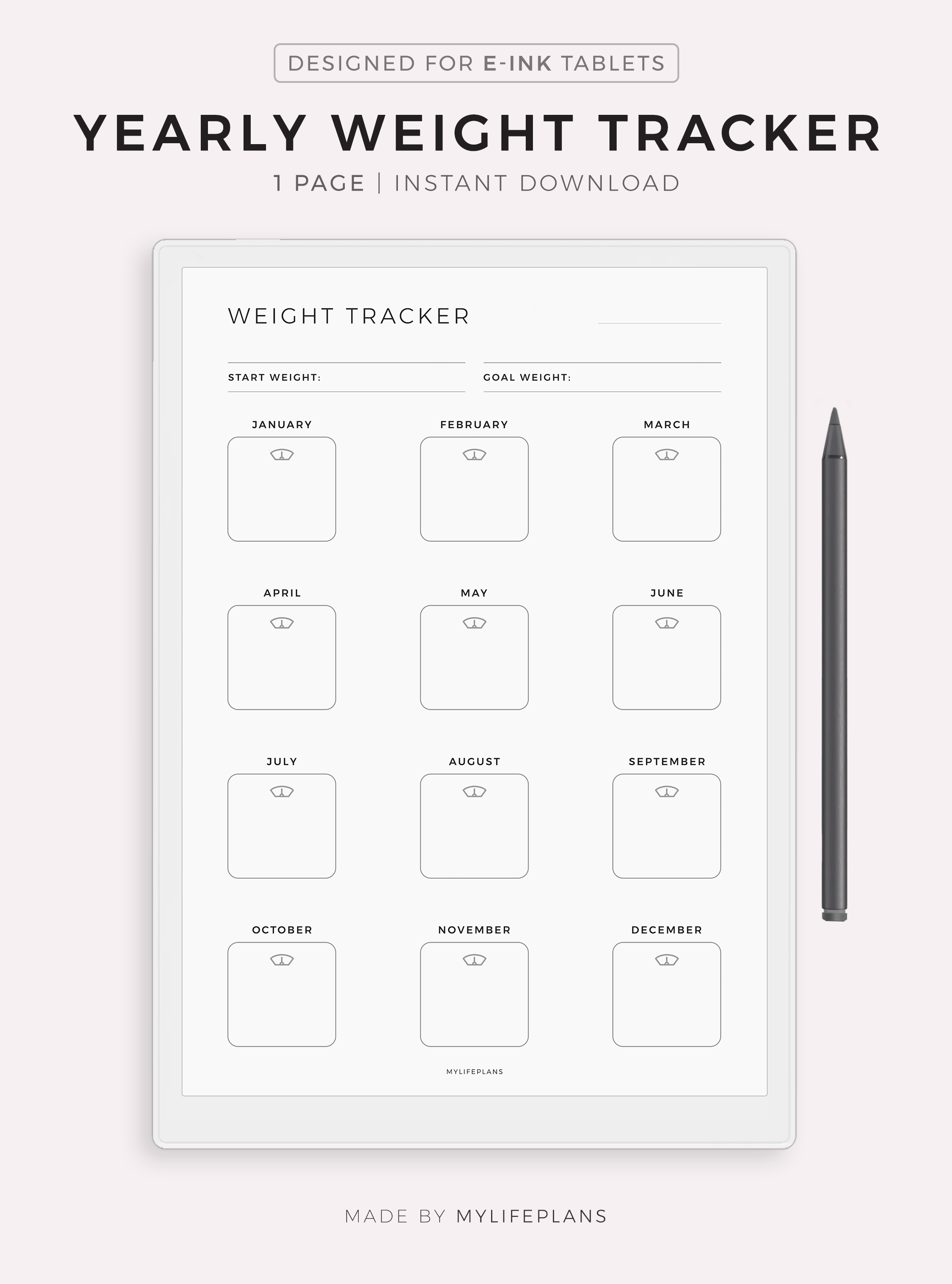 Yearly Weight Tracker Template for Remarkable, Supernote, Kindle Scribe ...