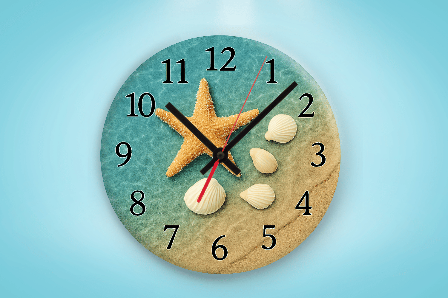 Seashell & Starfish Beach Clock Design – Ocean-Inspired Wall Art for ...