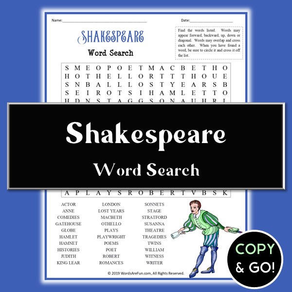 Shakespeare Word Search Puzzle | Printable PDF for Students ...