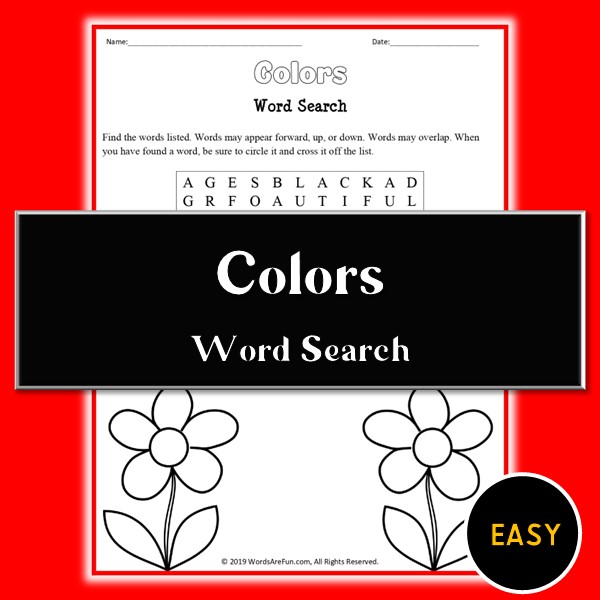 Colors Word Search Printable | Easy PDF Puzzle for Kids & Classroom Fun