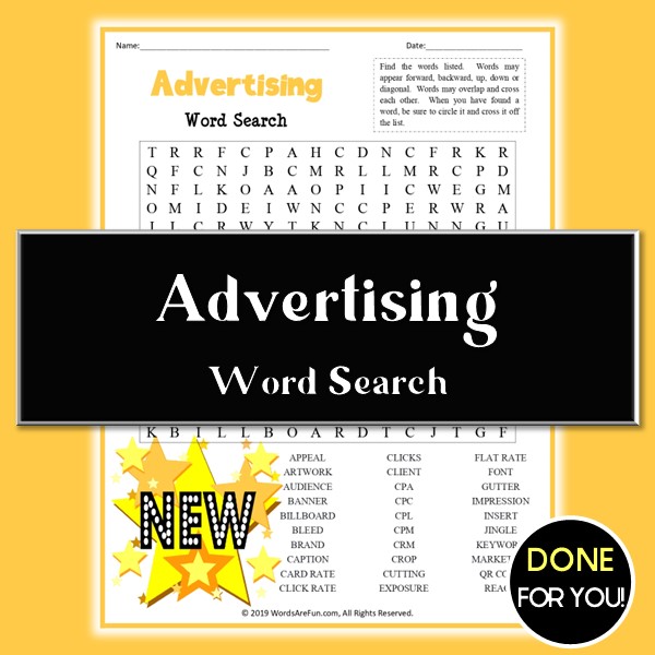 Advertising Word Search Printable | Marketing Puzzle for Students ...