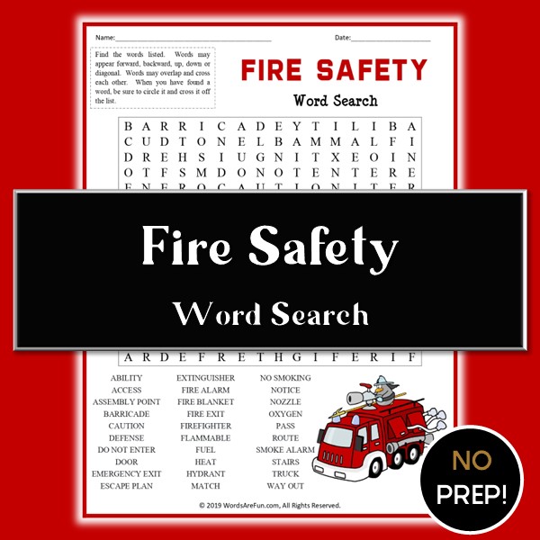 Fire Safety Word Search Printable | Safety Puzzle for Kids & Students