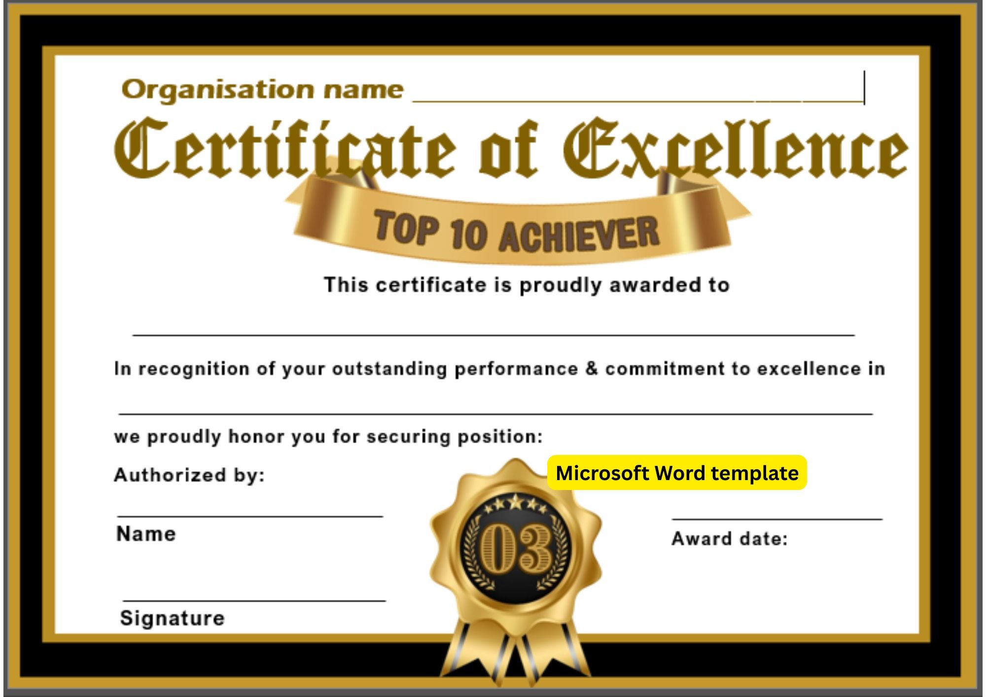 Top 10 Achiever | Ranked No.3 | Certificate of Excellence Template ...