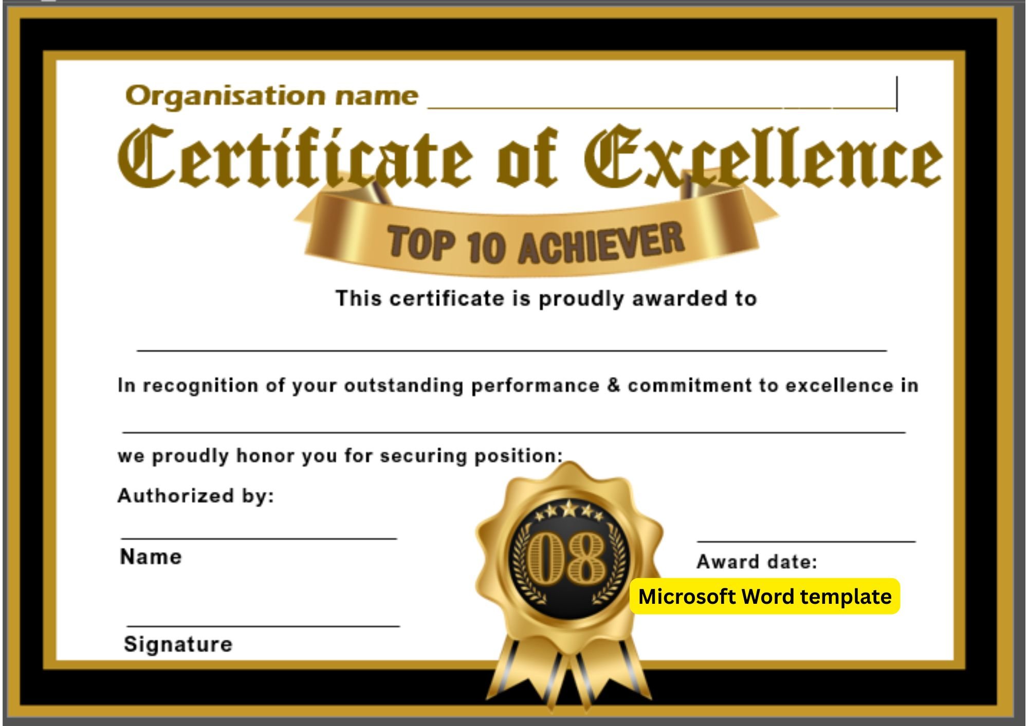 Top 10 Achiever | Ranked No.8 | Certificate of Excellence Template ...