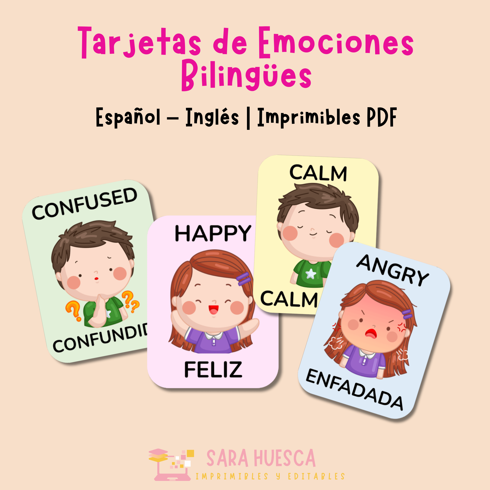 Tarjetas de Emociones Bilingües Español – Inglés | Pack Imprimible PDF ...