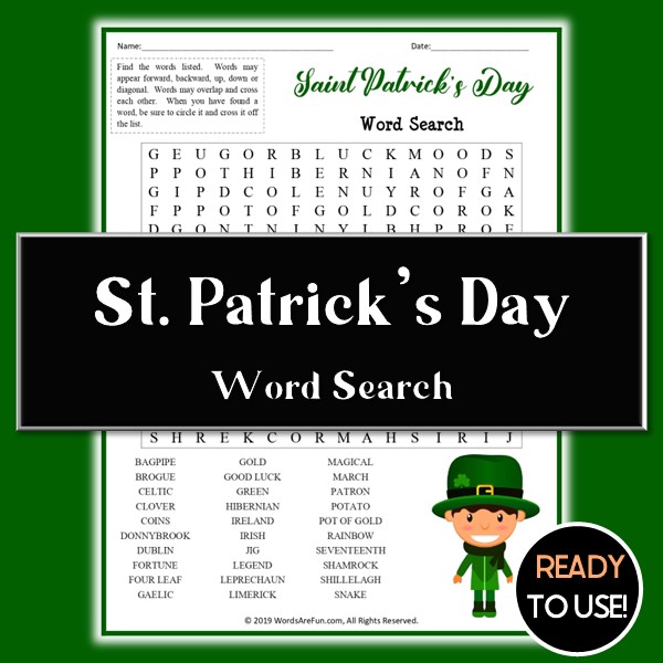 St. Patrick's Day Word Search Puzzle | Printable Holiday Worksheets for ...