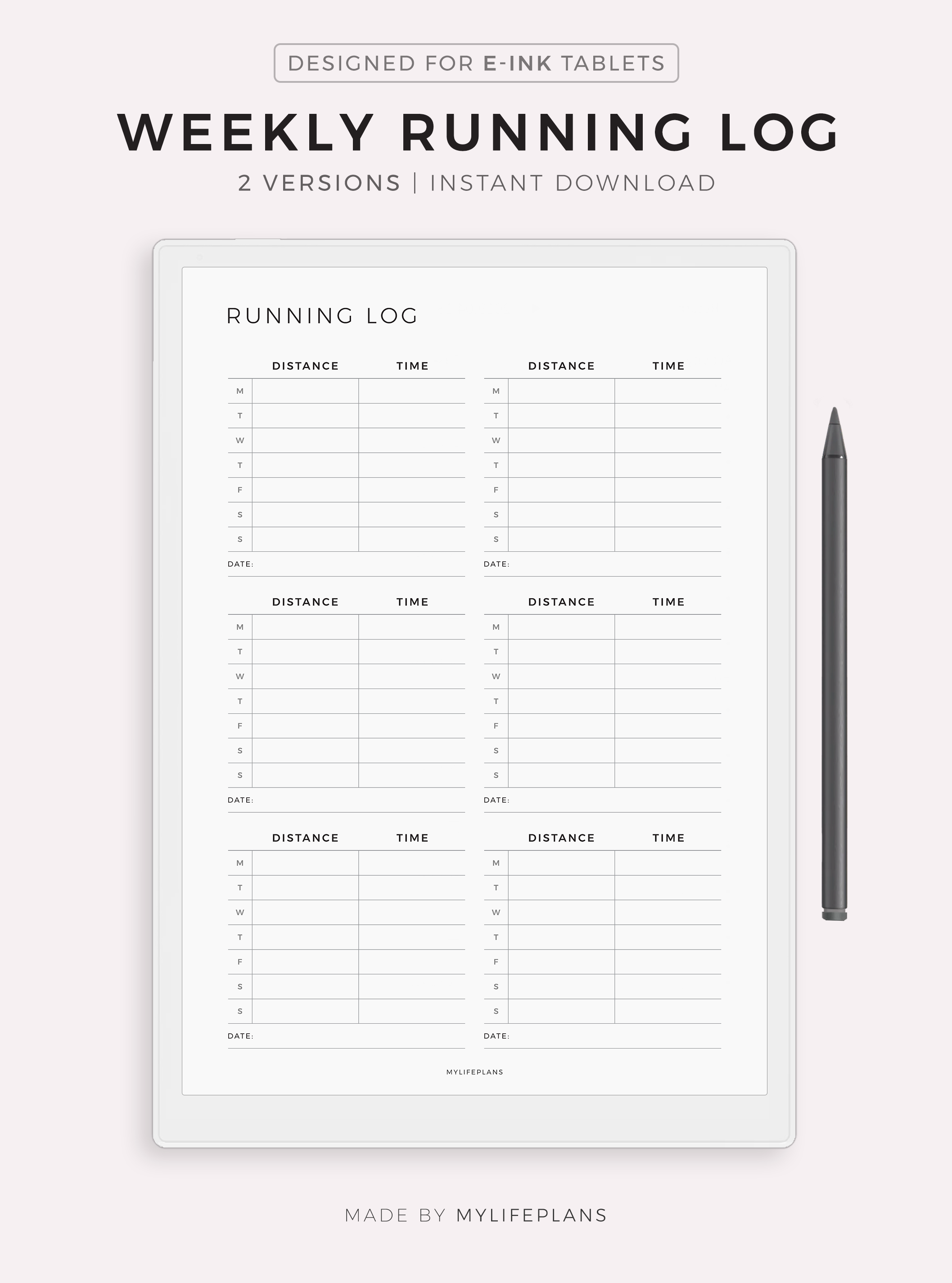 Weekly Running Log Template for Remarkable, Supernote, Kindle Scribe ...