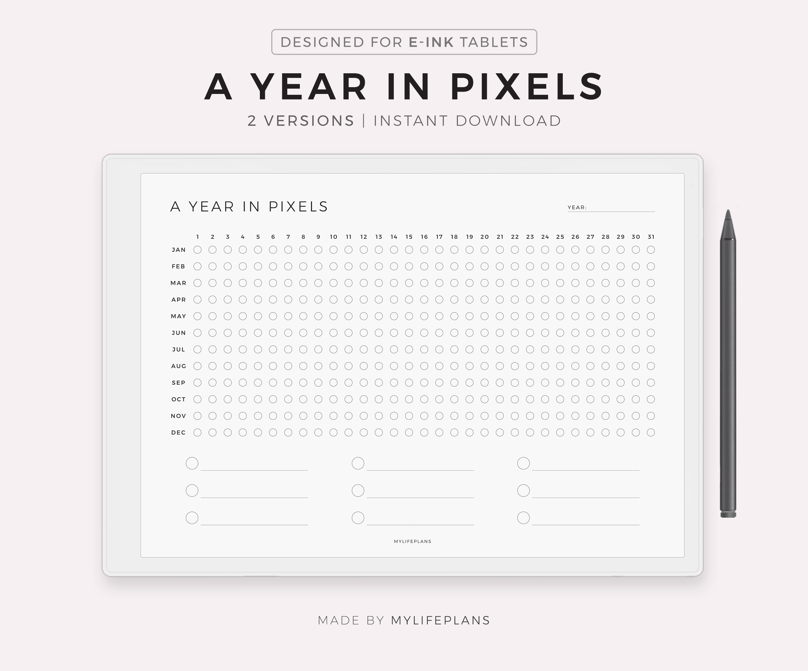 A Year In Pixels Template, Landscape, Compatible with Remarkable ...