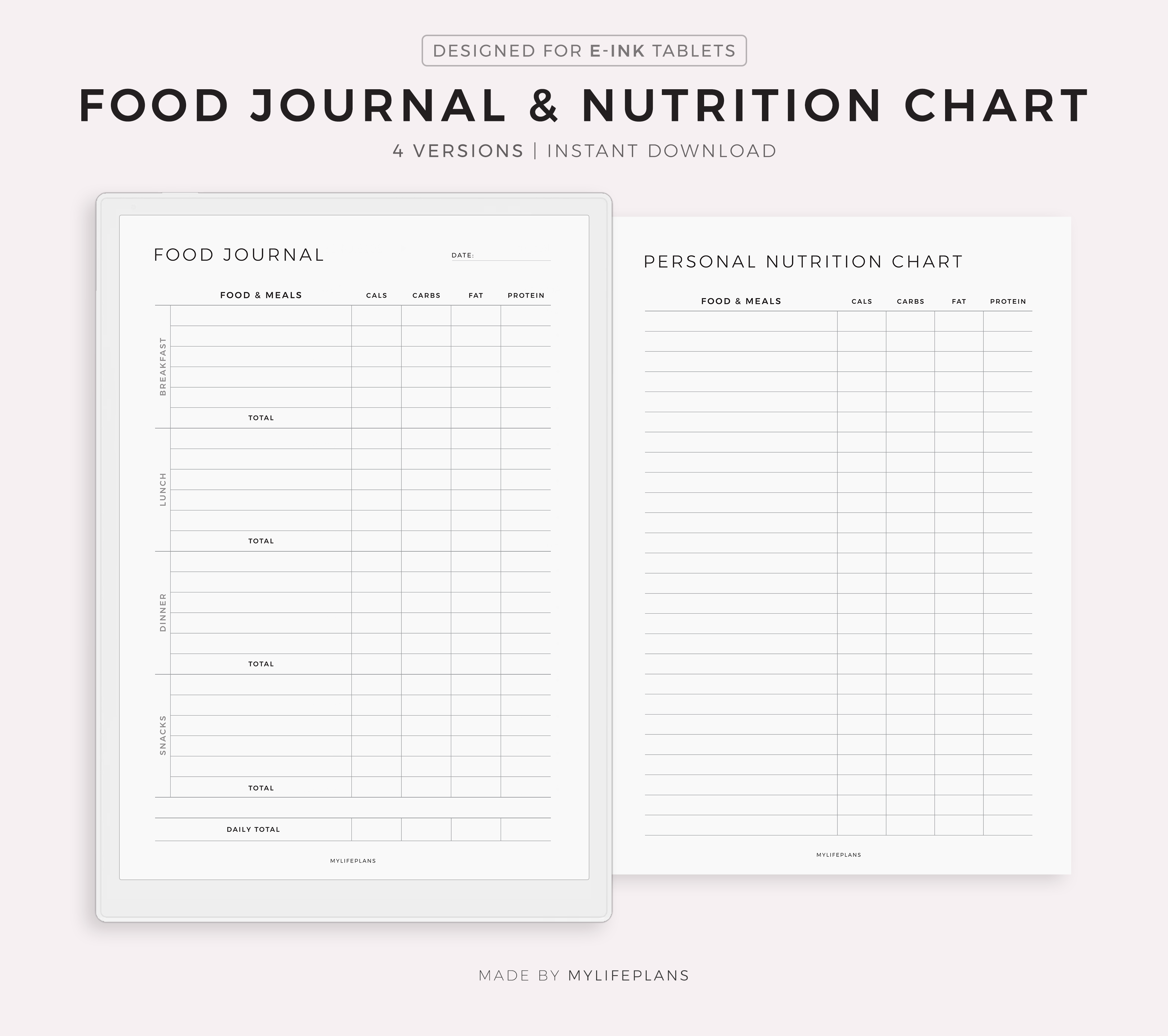 Daily Food Journal & Nutrition Chart Template for Remarkable, Supernote ...