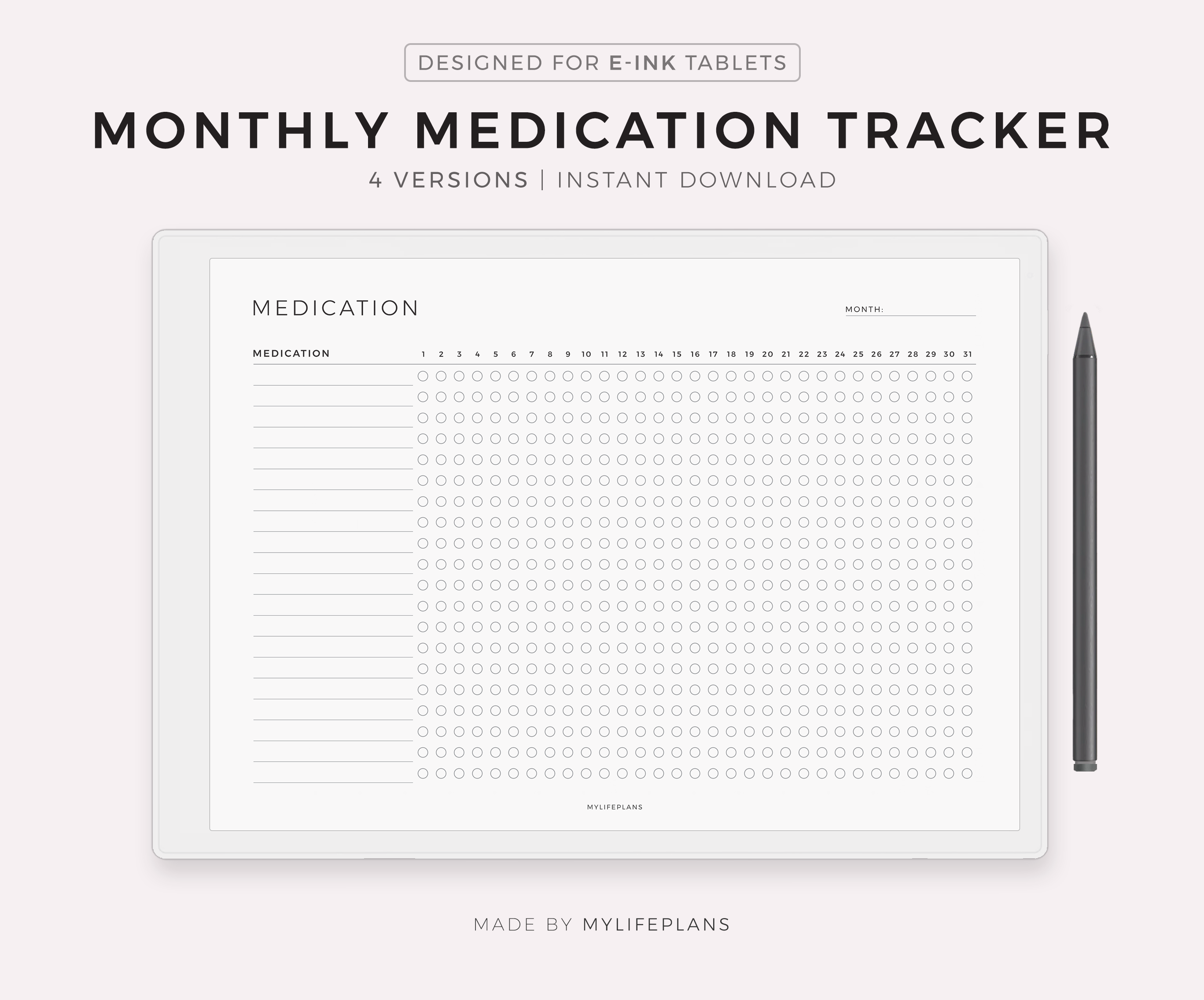 Monthly Medication Tracker, Landscape, Compatible with Remarkable ...