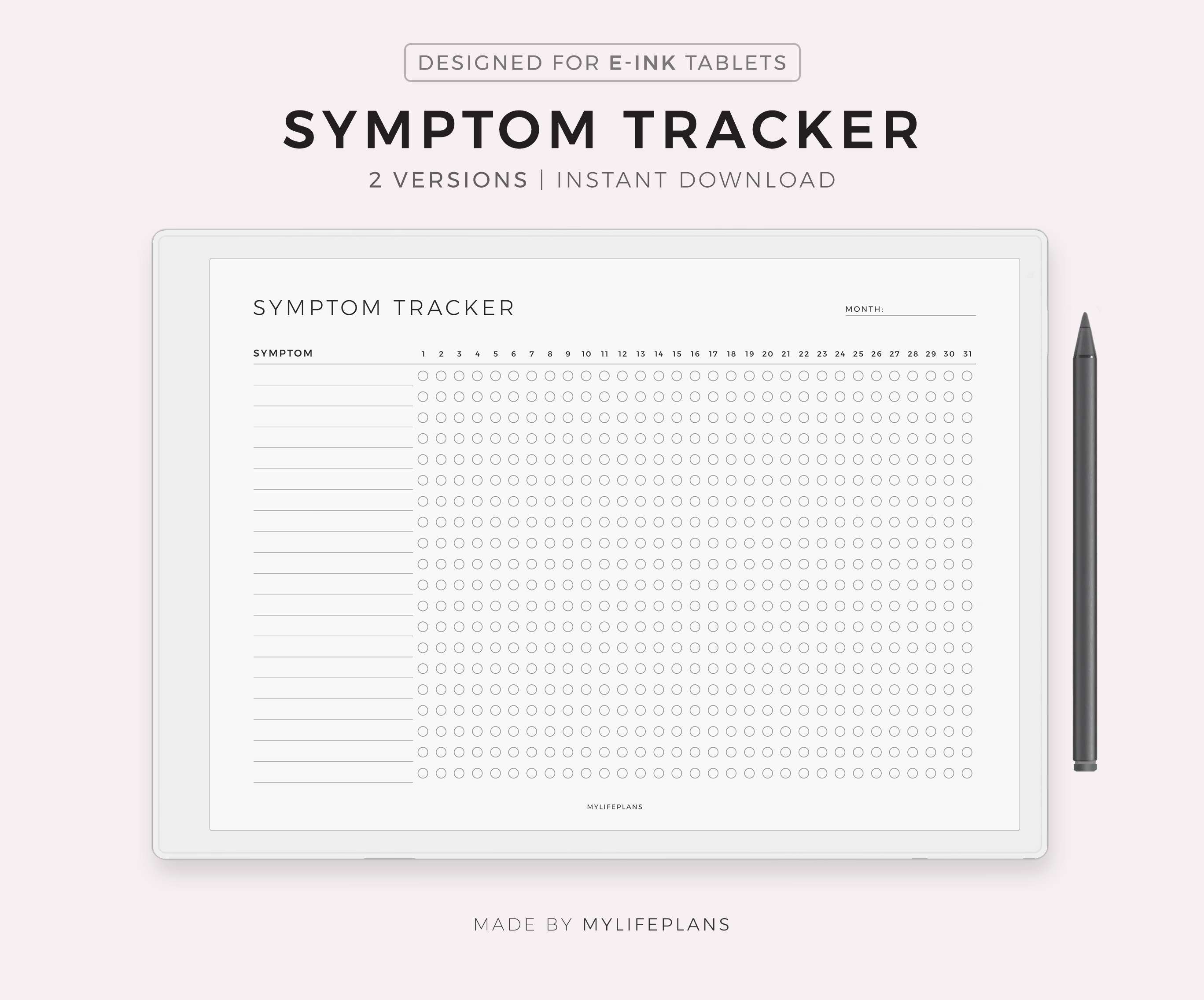 Symptom Tracker, Landscape, Compatible with Remarkable, Supernote ...