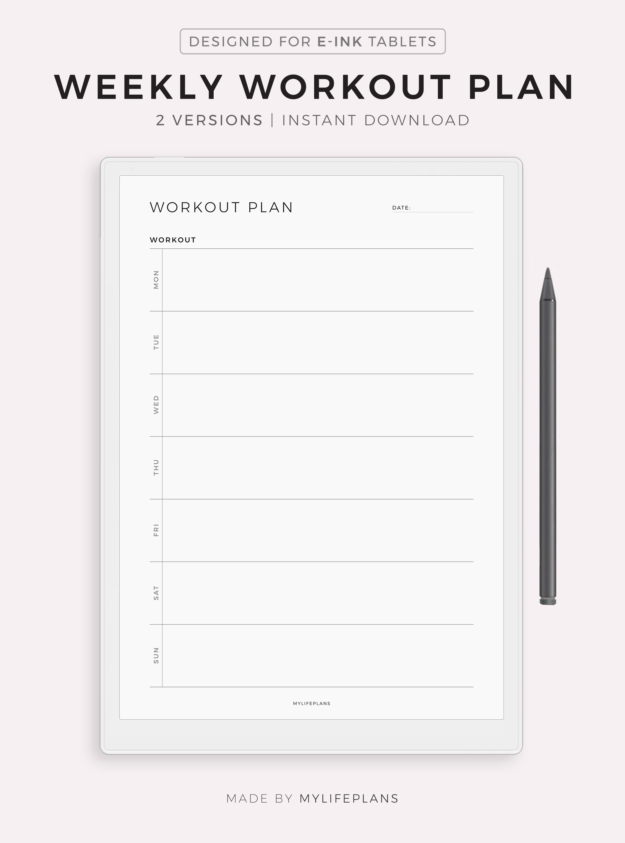 Weekly Workout Planner for Remarkable, Supernote, Kindle Scribe, Boox ...