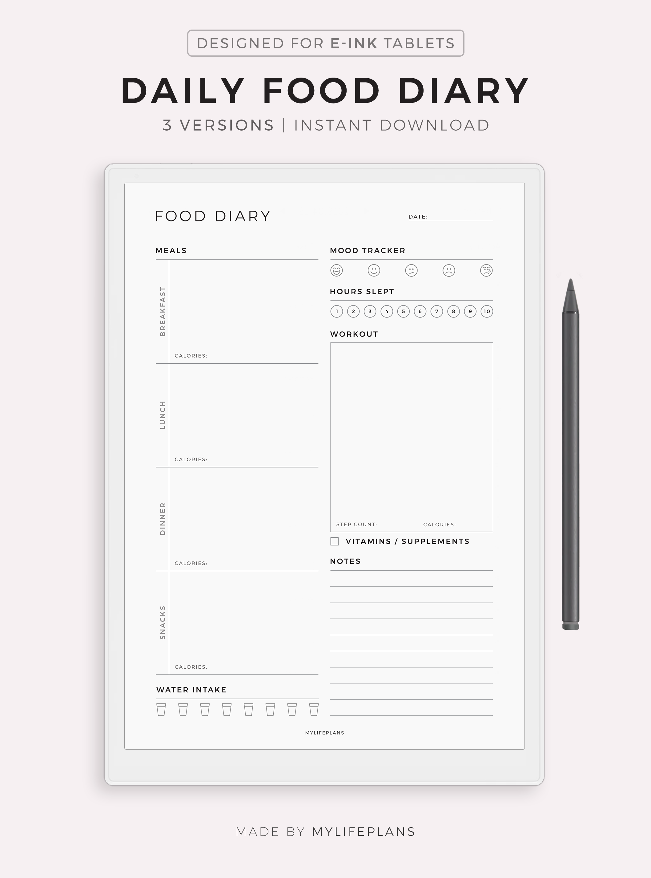 Daily Food Diary Template for Remarkable, Supernote, Kindle Scribe ...
