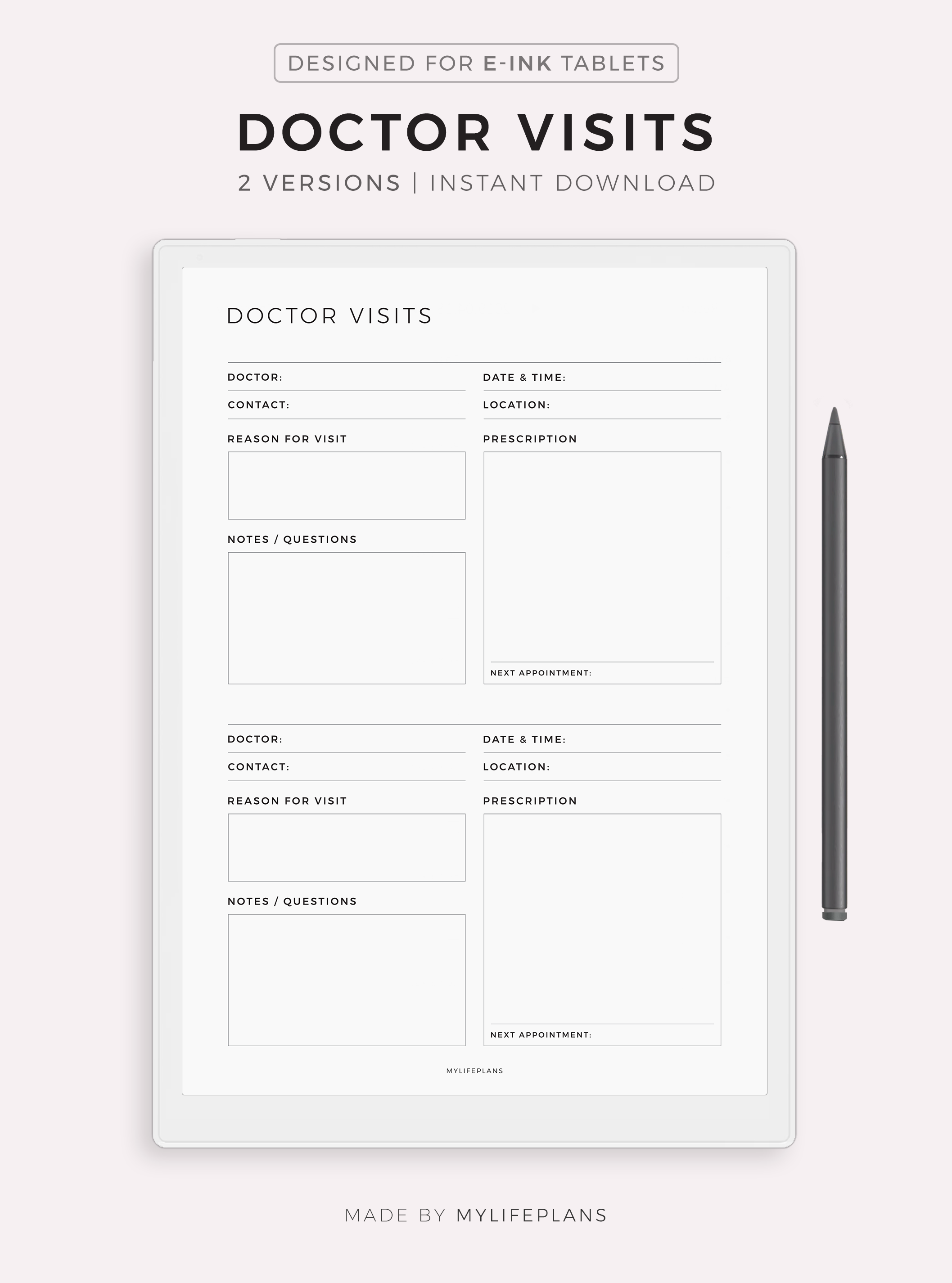 Doctor Visits Planner for Remarkable, Supernote, Kindle Scribe, Boox ...