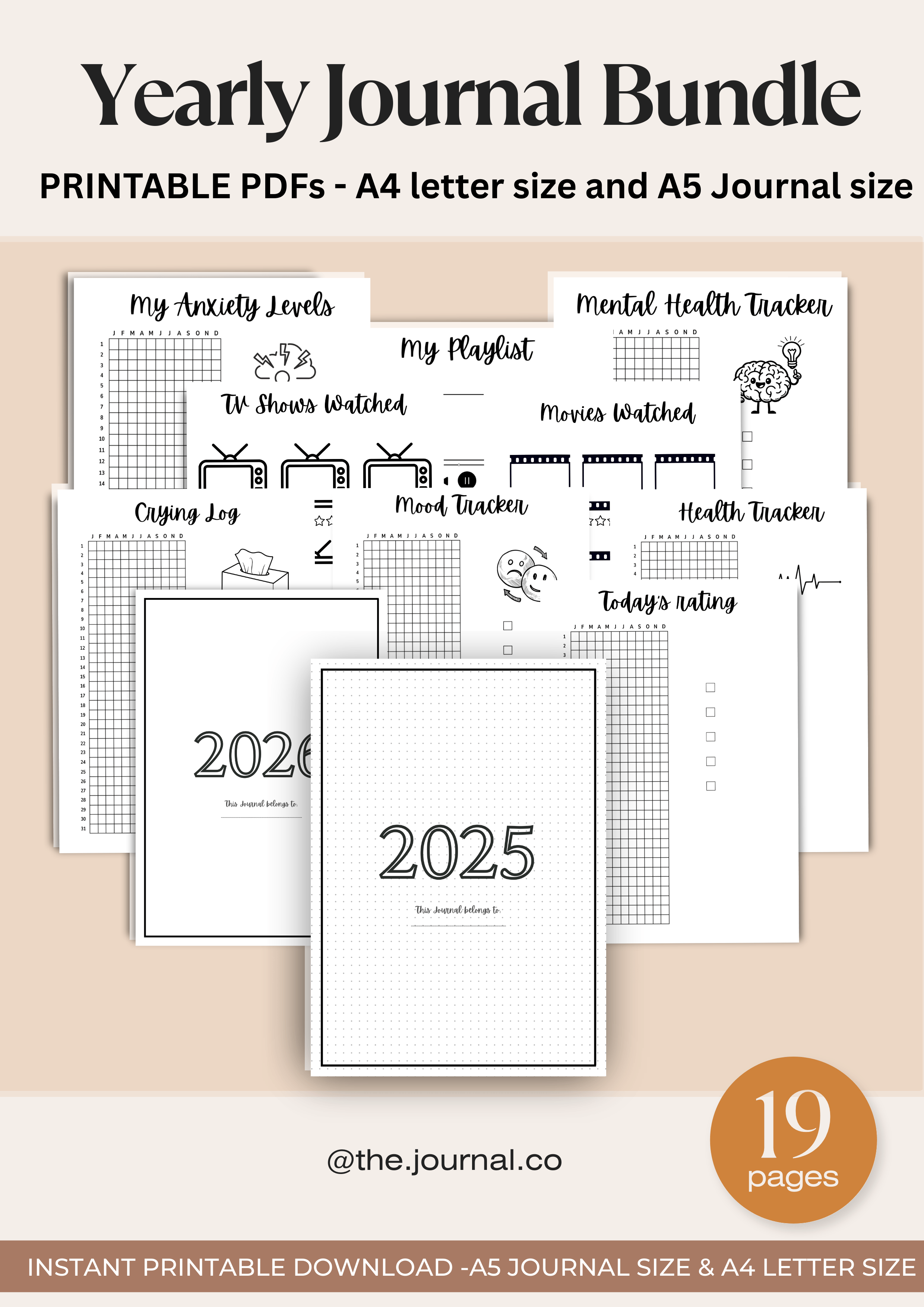 Yearly Journal Bundle (19 Pages) - Printable A4 letter size & A5 ...