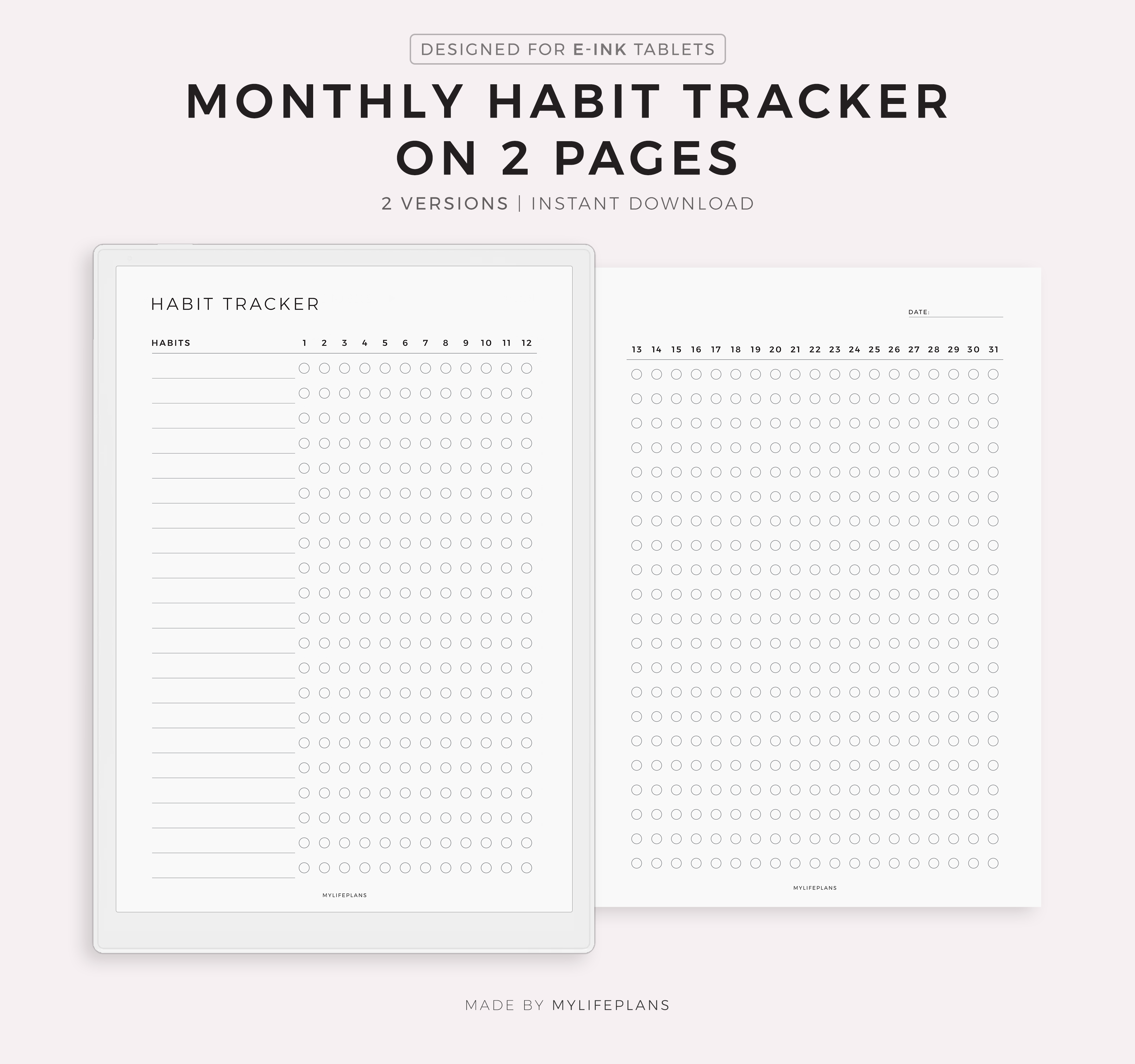 Monthly Habit Tracker Template for Remarkable, Supernote, Kindle Scribe ...