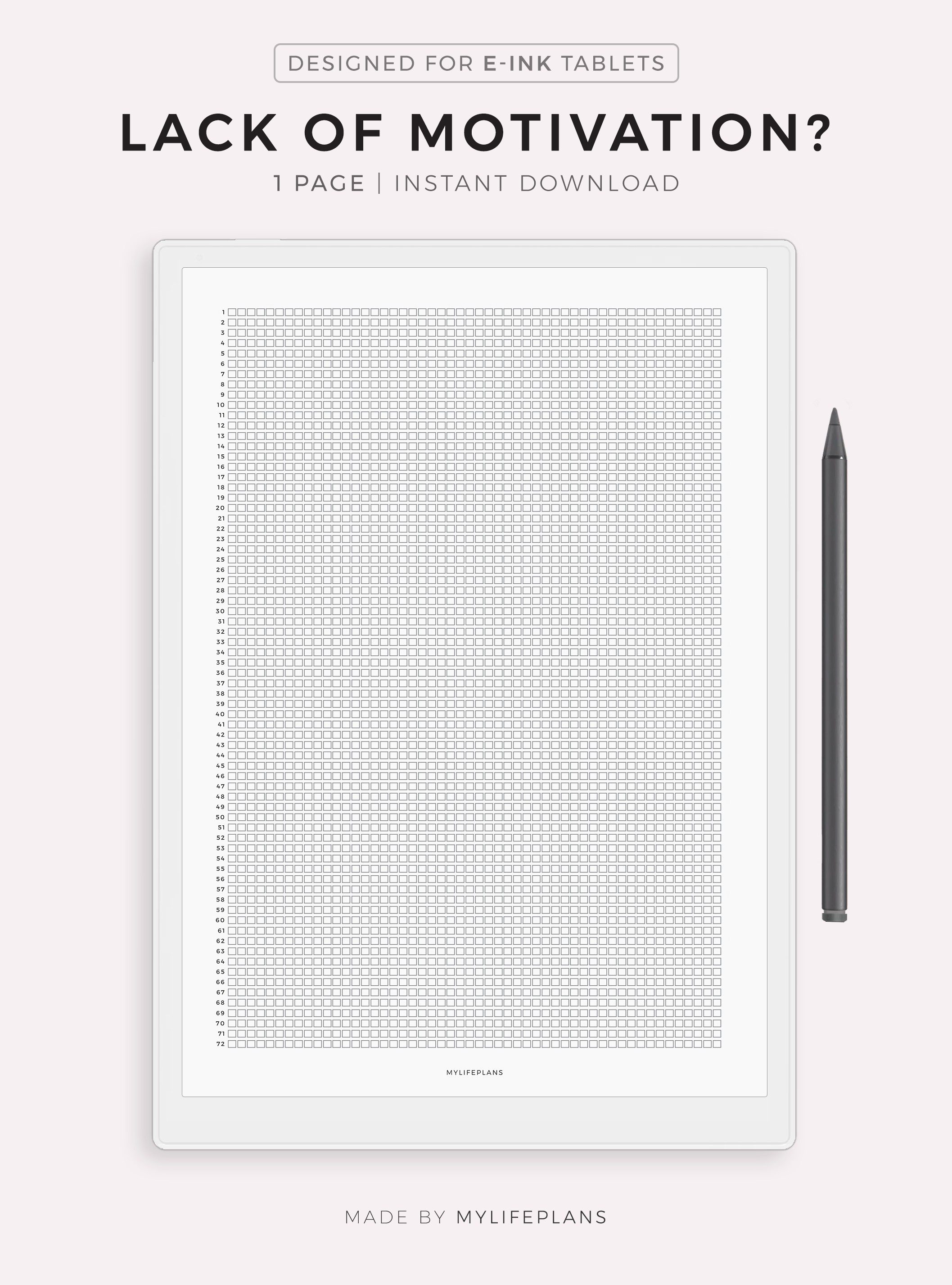 Lack of Motivation Planner for Remarkable, Supernote, Kindle Scribe ...
