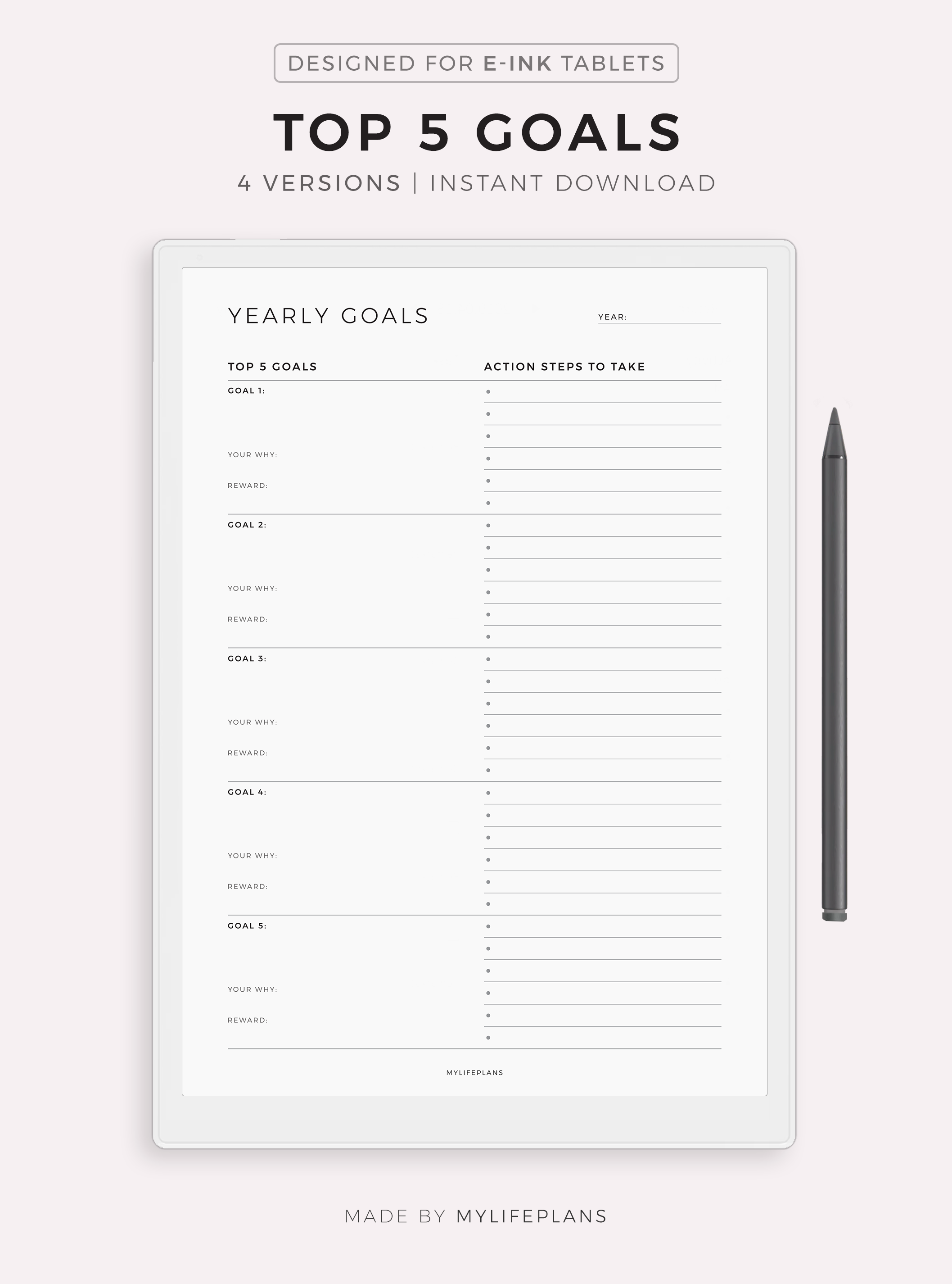 Top 5 Goals Planner for Remarkable, Supernote, Kindle Scribe, Boox ...
