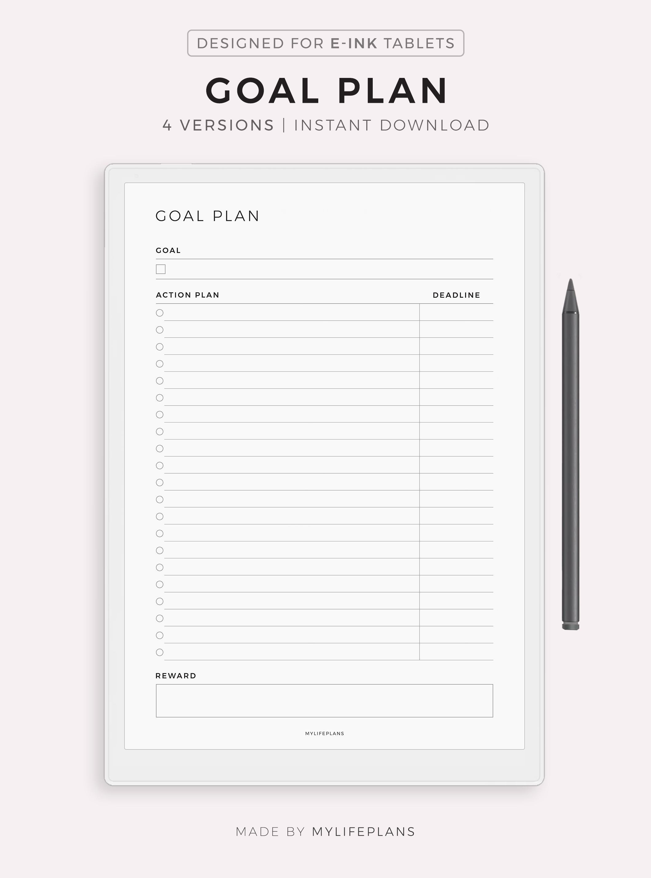 Goal Planner for Remarkable, Supernote, Kindle Scribe, Boox, Kobo - Payhip