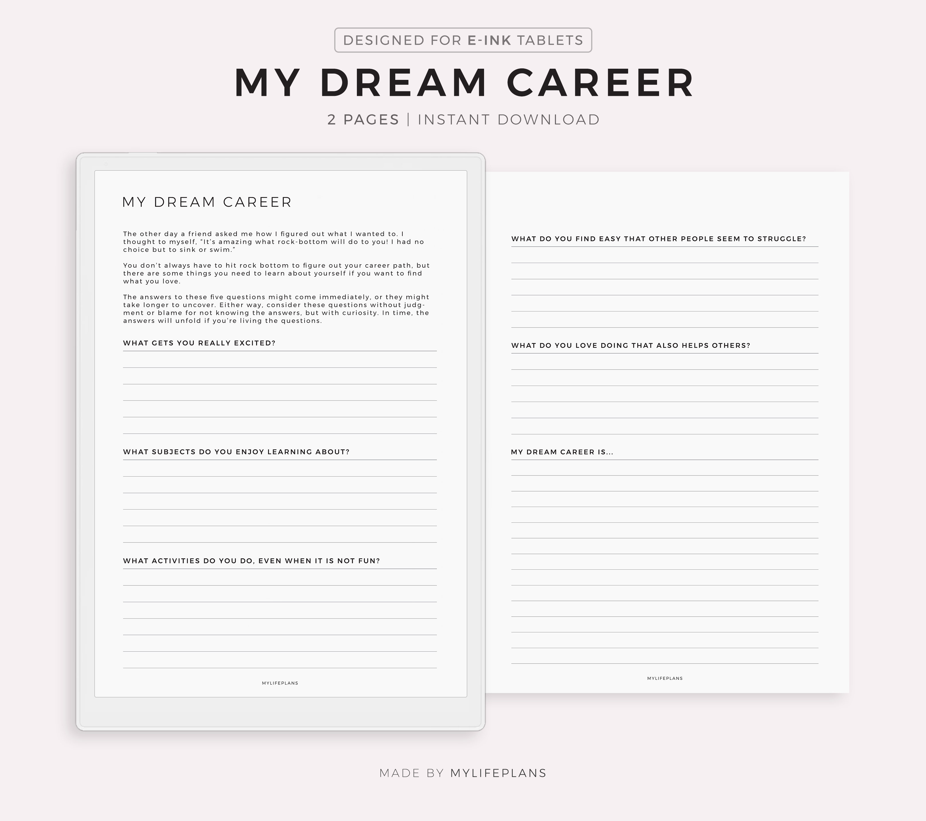 My Dream Career Planner for Remarkable, Supernote, Kindle Scribe, Boox ...