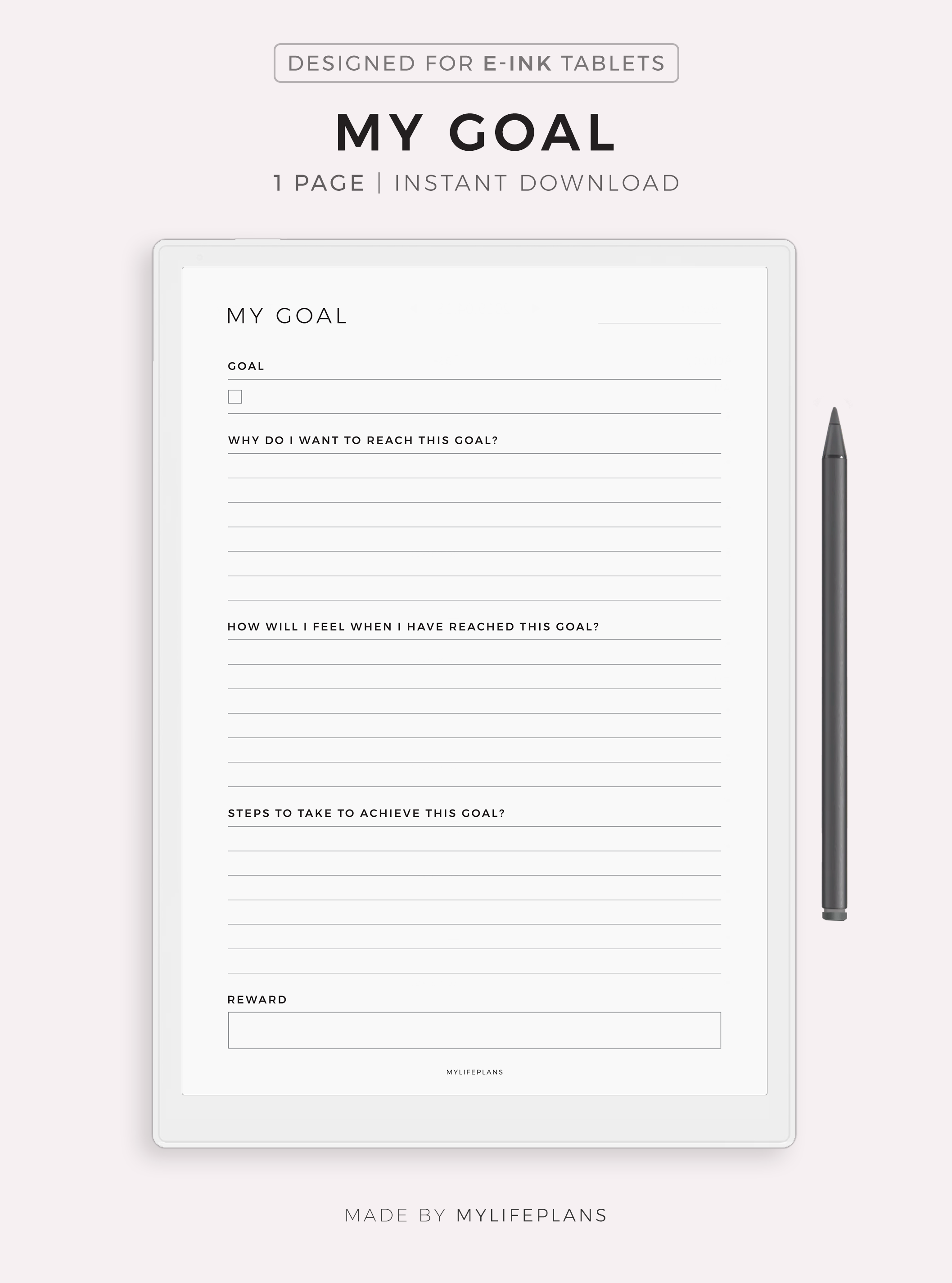 My Goal Planner for Remarkable, Supernote, Kindle Scribe, Boox, Kobo ...