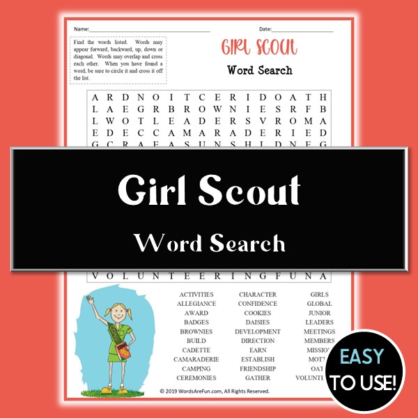 Girl Scout Word Search Puzzle | Printable Activity Worksheet for Kids ...