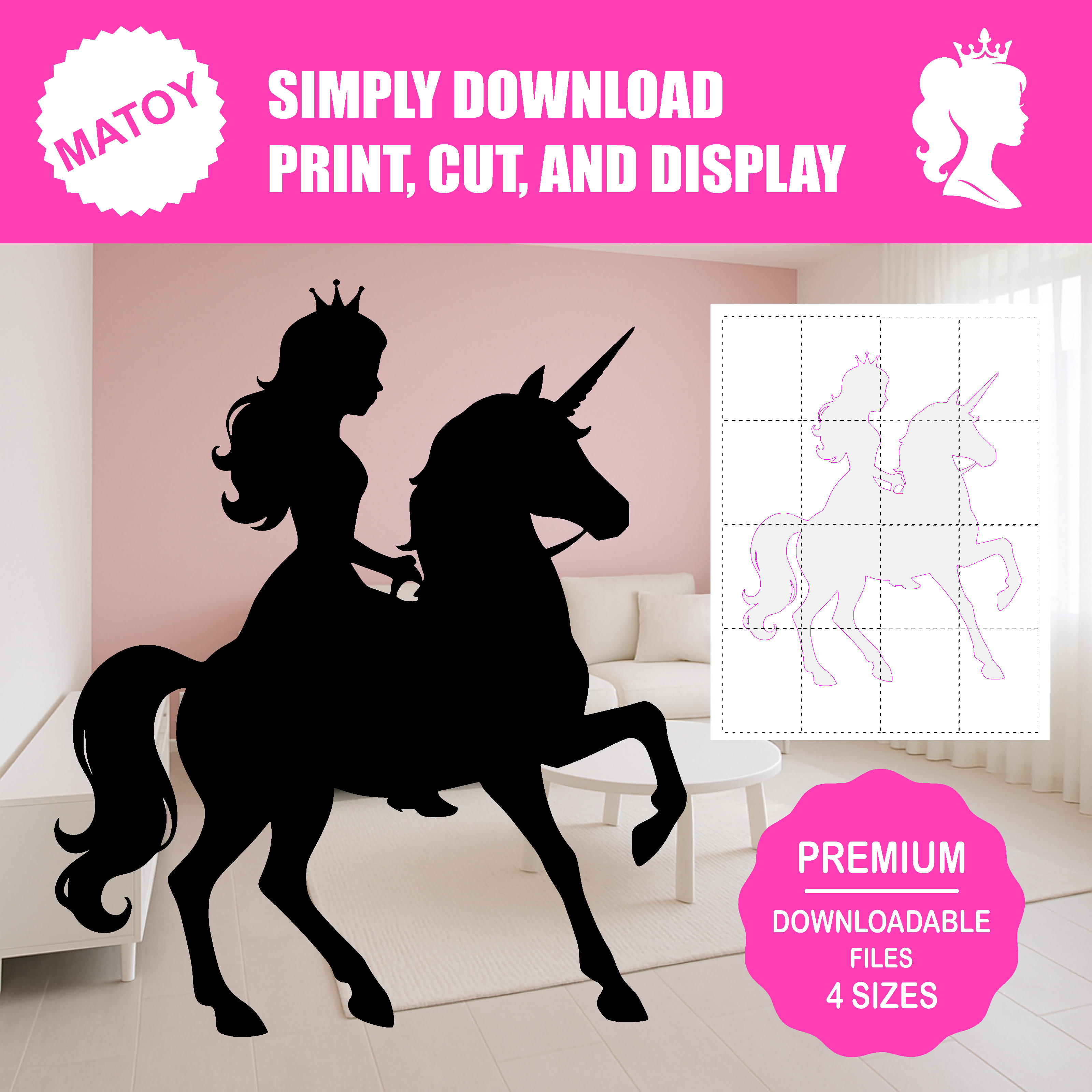 Unicorn Princess Party and Wall Decor | Printable Life-Size Silhouette ...
