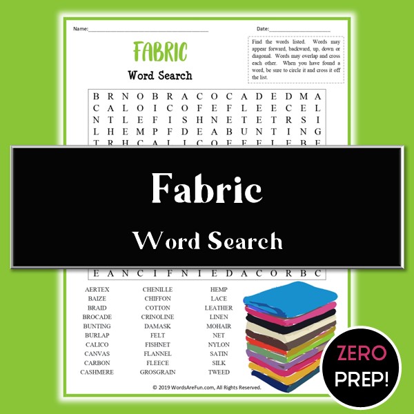Fabric Word Search Puzzle | Educational PDF for Kids, Teens & Sewing ...
