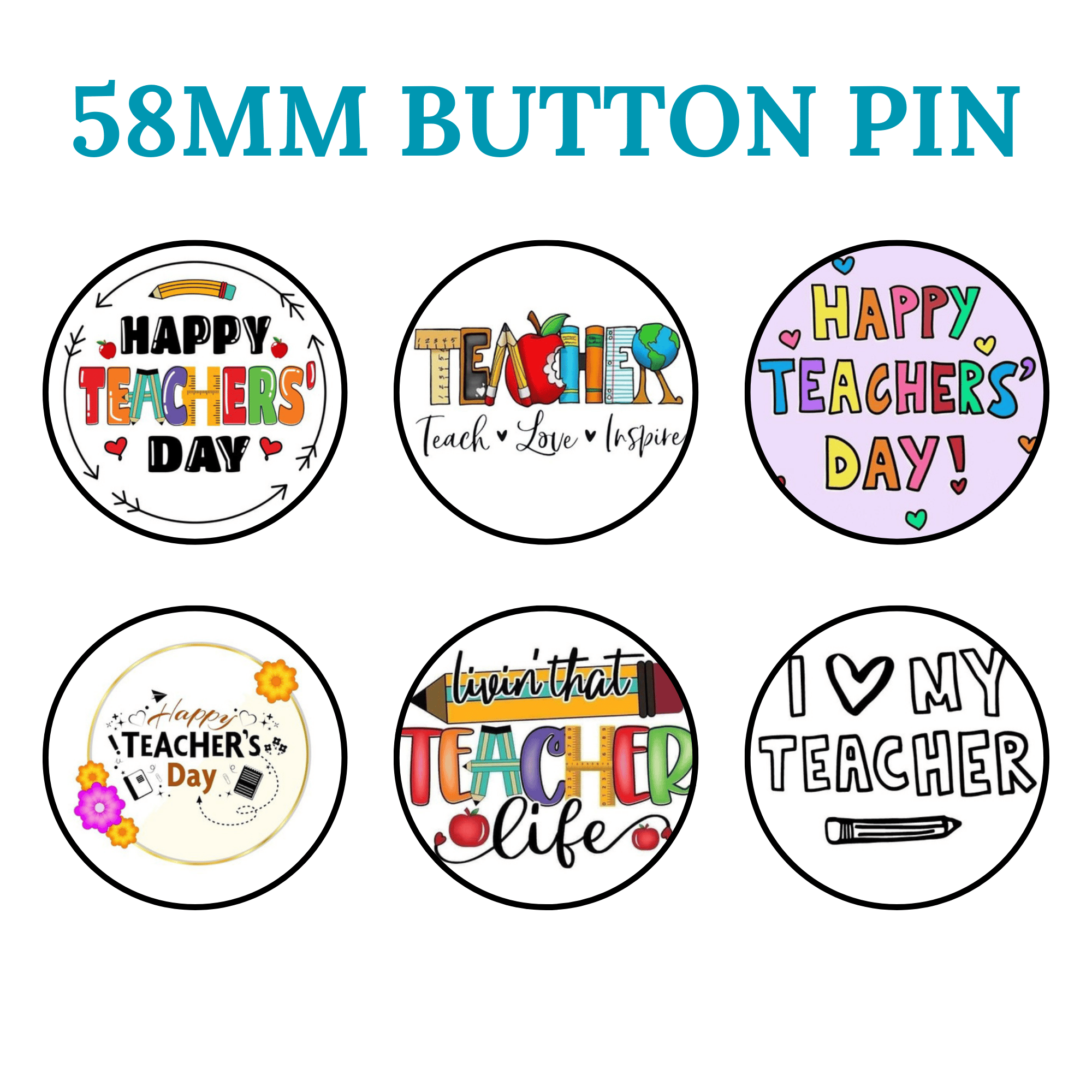Teacher’s Day 58mm Button Pins – 12 Unique Designs, Perfect Gift for ...
