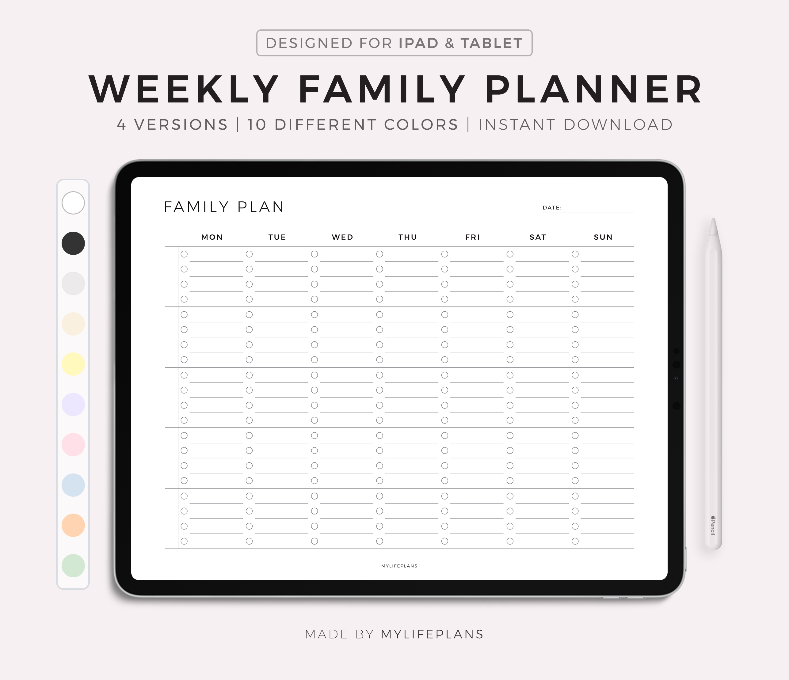 Digital Weekly Family Planner, Landscape, Compatible with Goodnotes ...