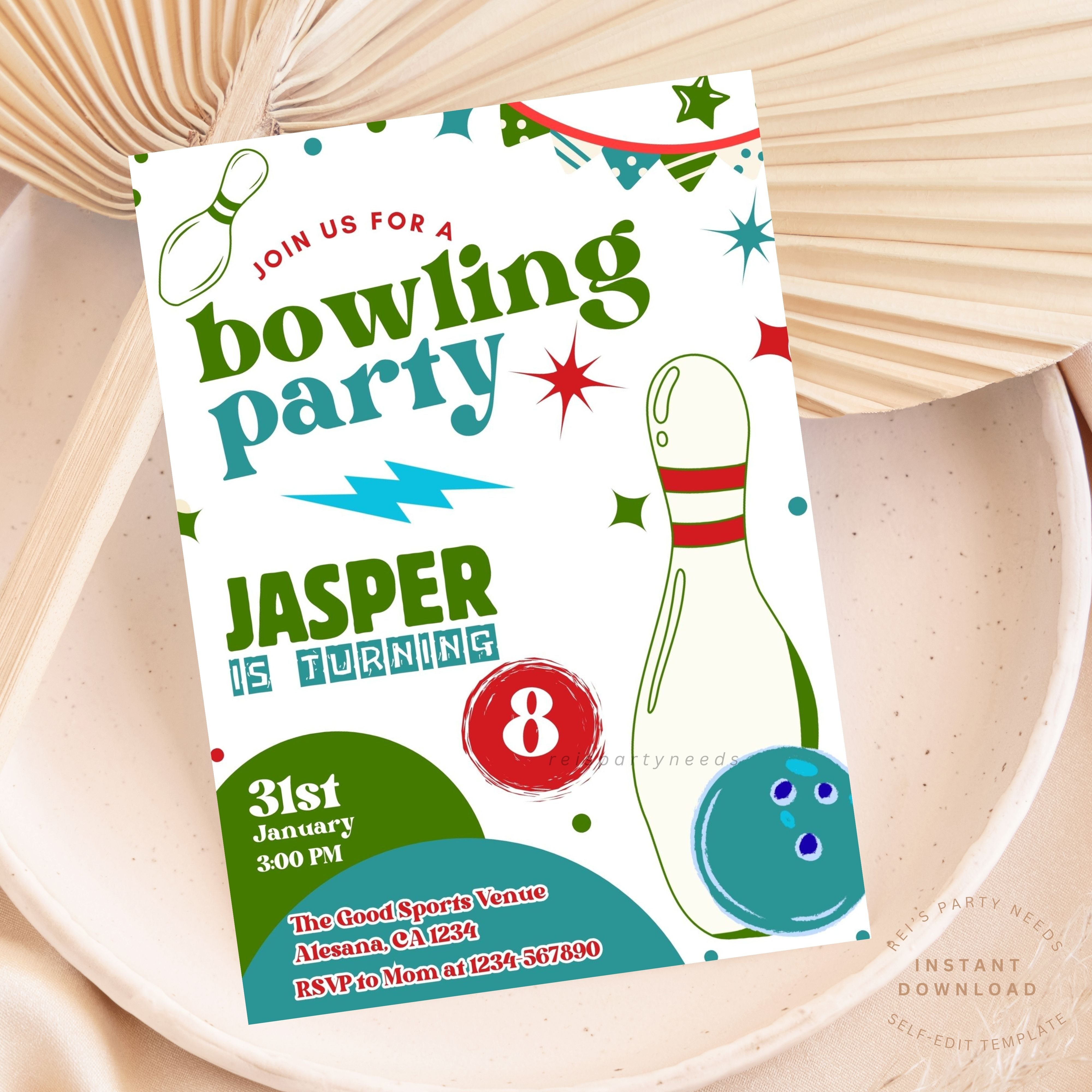 Editable Bowling Birthday Invitation Template, Printable Strike Up Some ...