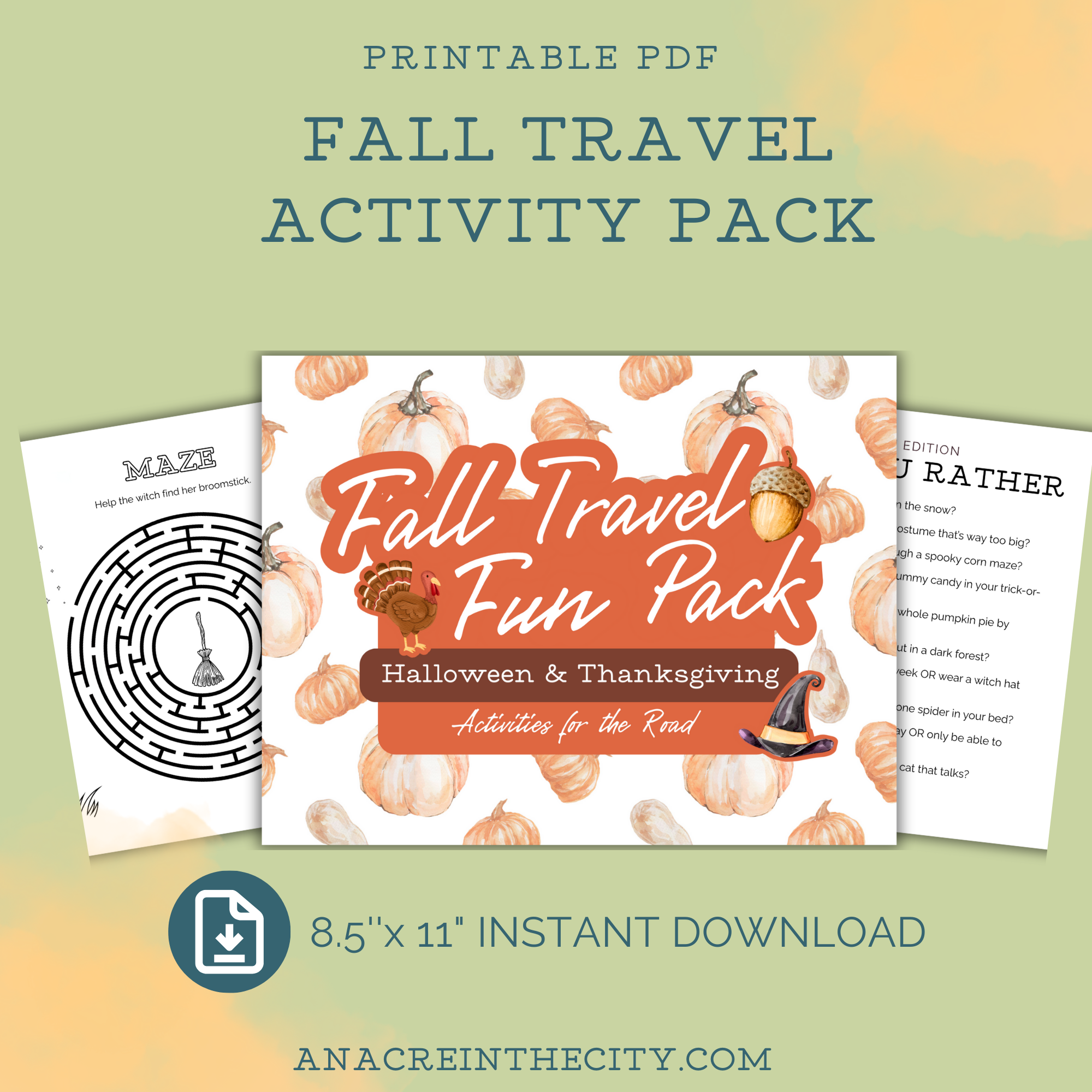 Fall Travel Activity Pack – Printable Halloween & Thanksgiving Games ...