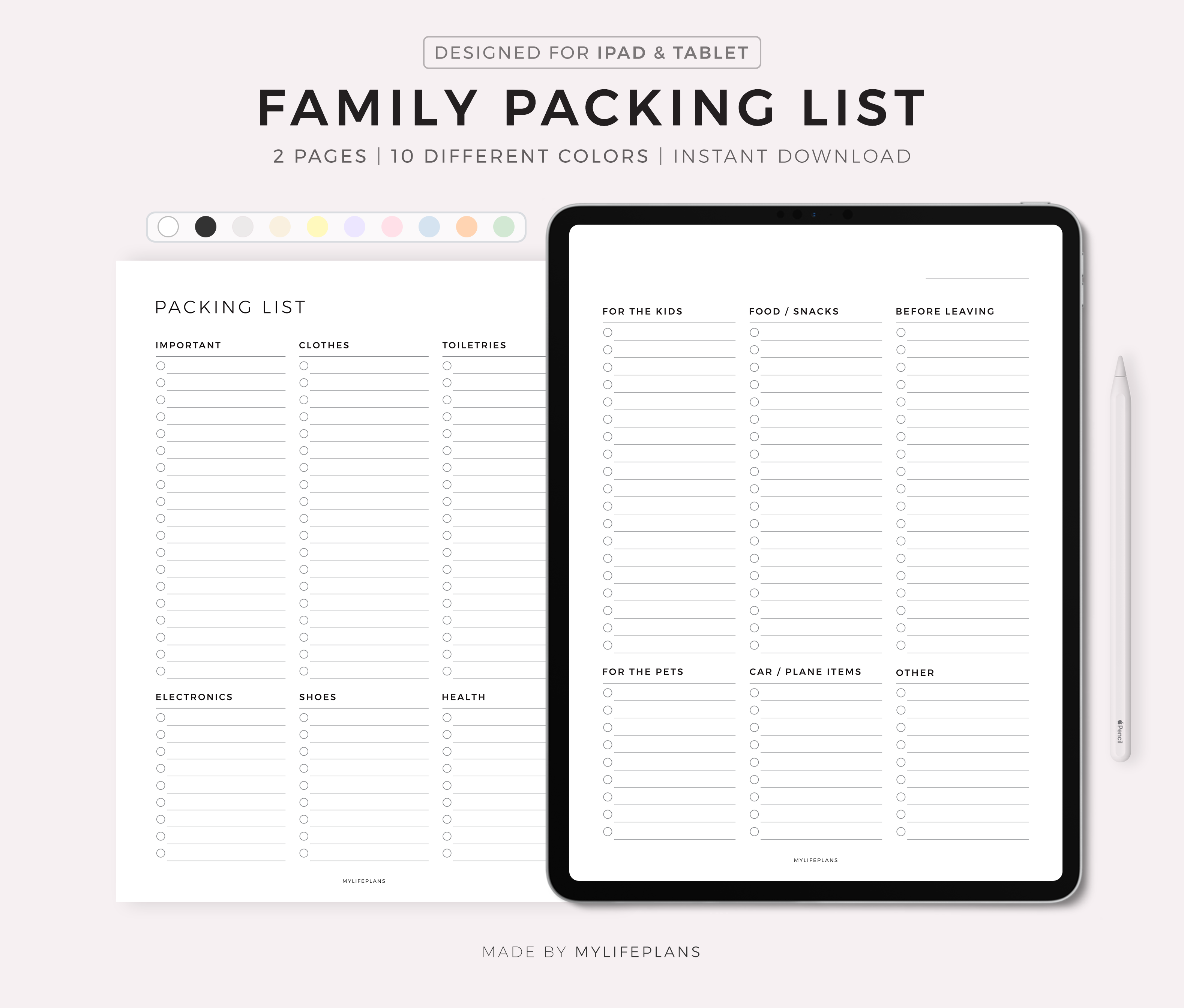 Family Travel Packing List, Digital Template for Goodnotes, Notability ...