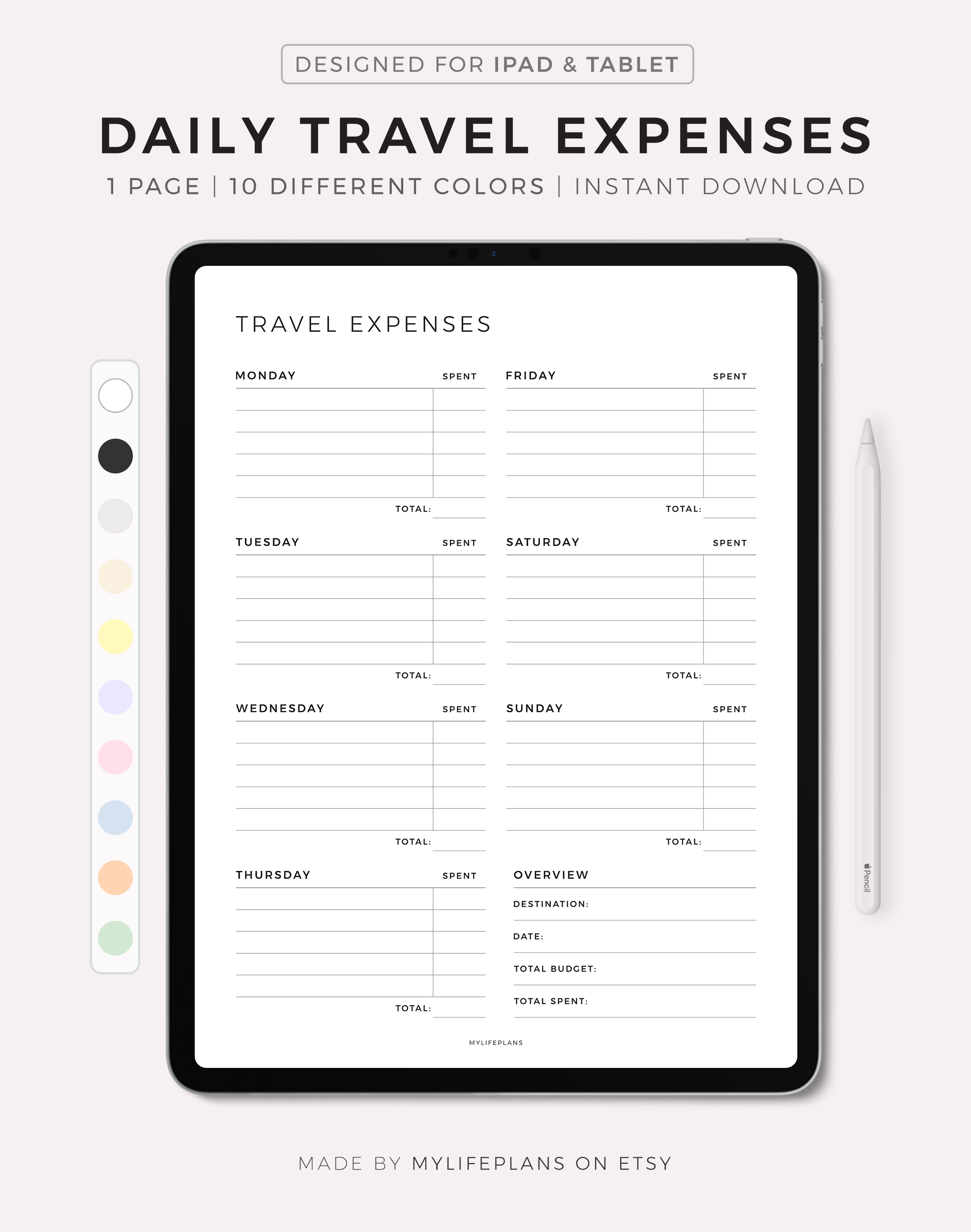 Daily Travel Expenses Tracker, Digital Template for Goodnotes ...
