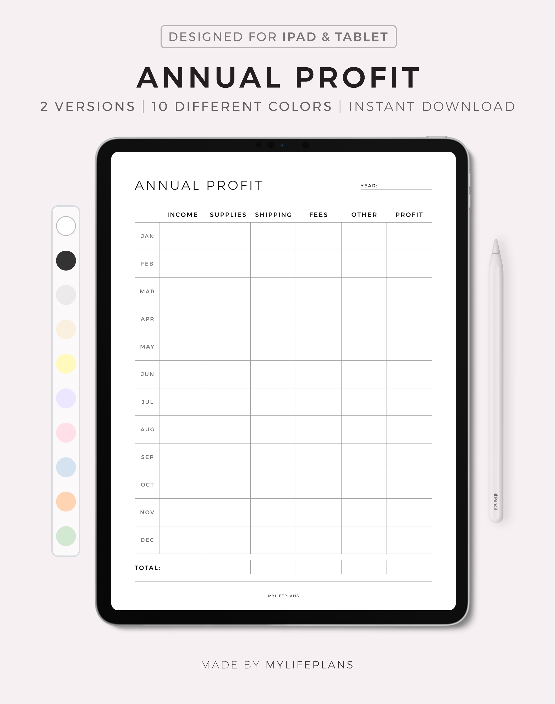 Annual Profit Tracker, Digital Template for Goodnotes, Notability, Ipad ...