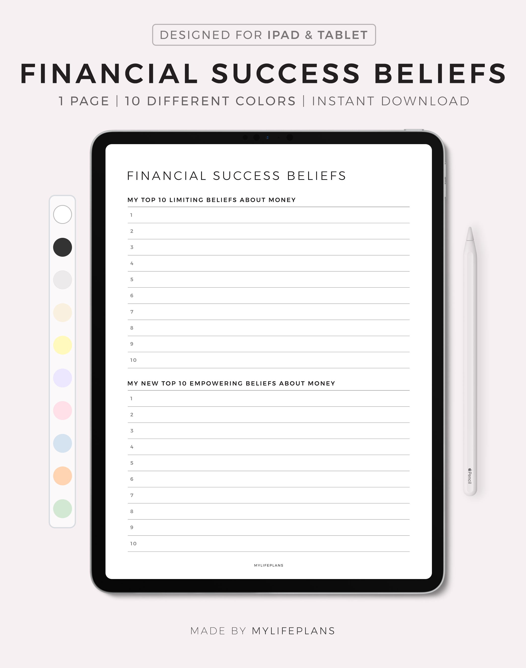 Financial Success Beliefs, Digital Template for Goodnotes, Notability ...