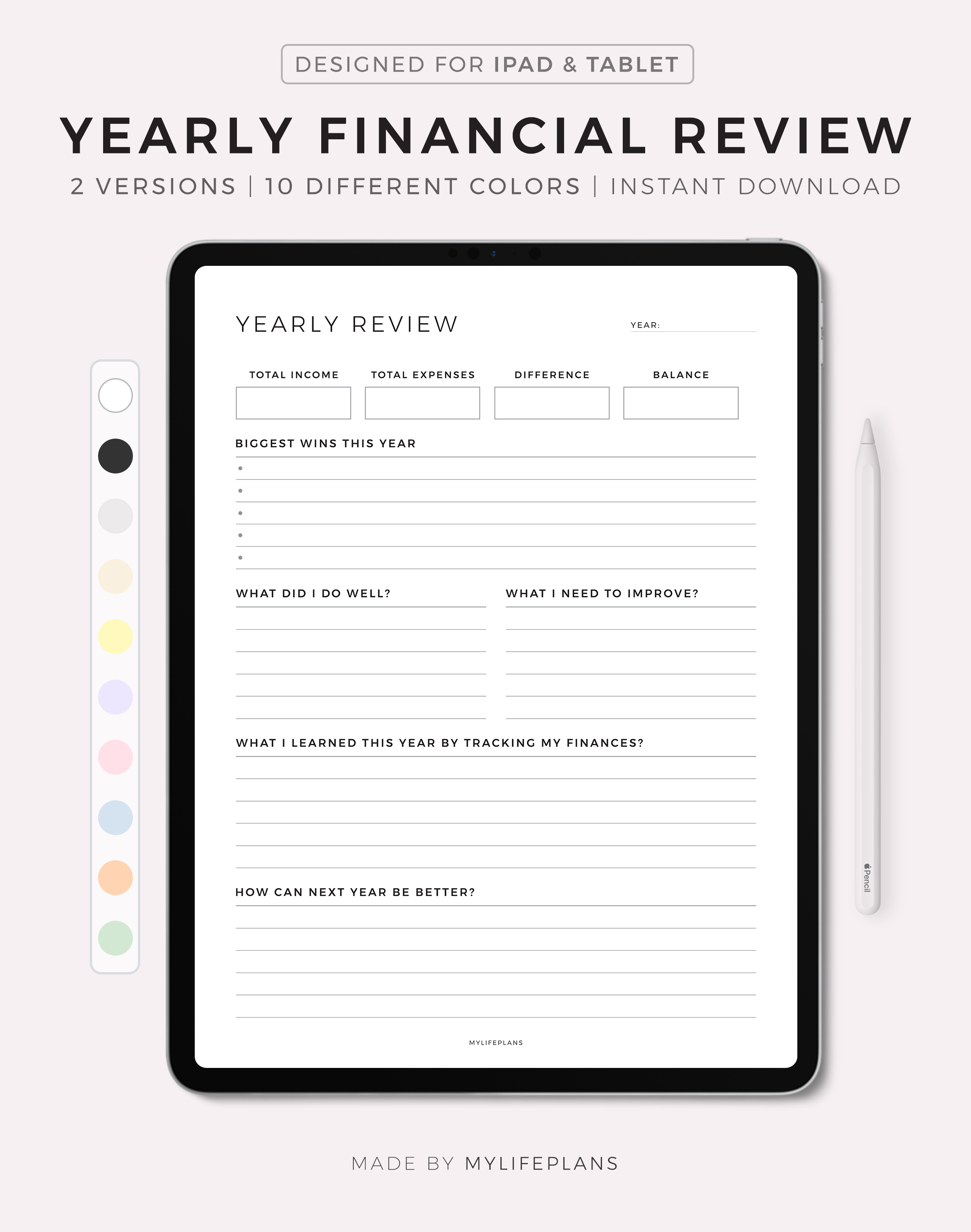 Yearly Financial Review, Digital Template for Goodnotes, Notability ...