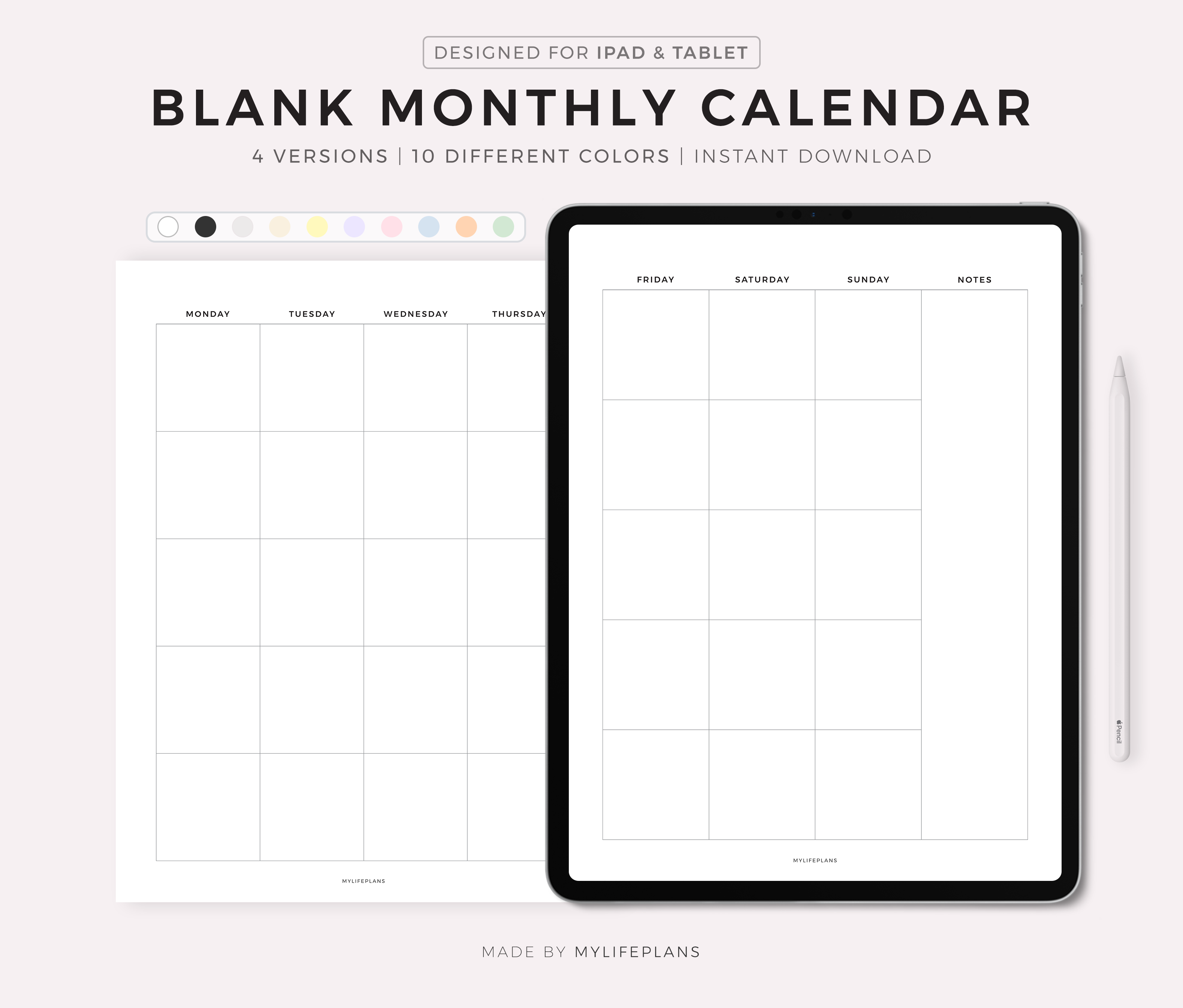 2 Page Blank Monthly Calendar, Digital Template for Goodnotes ...