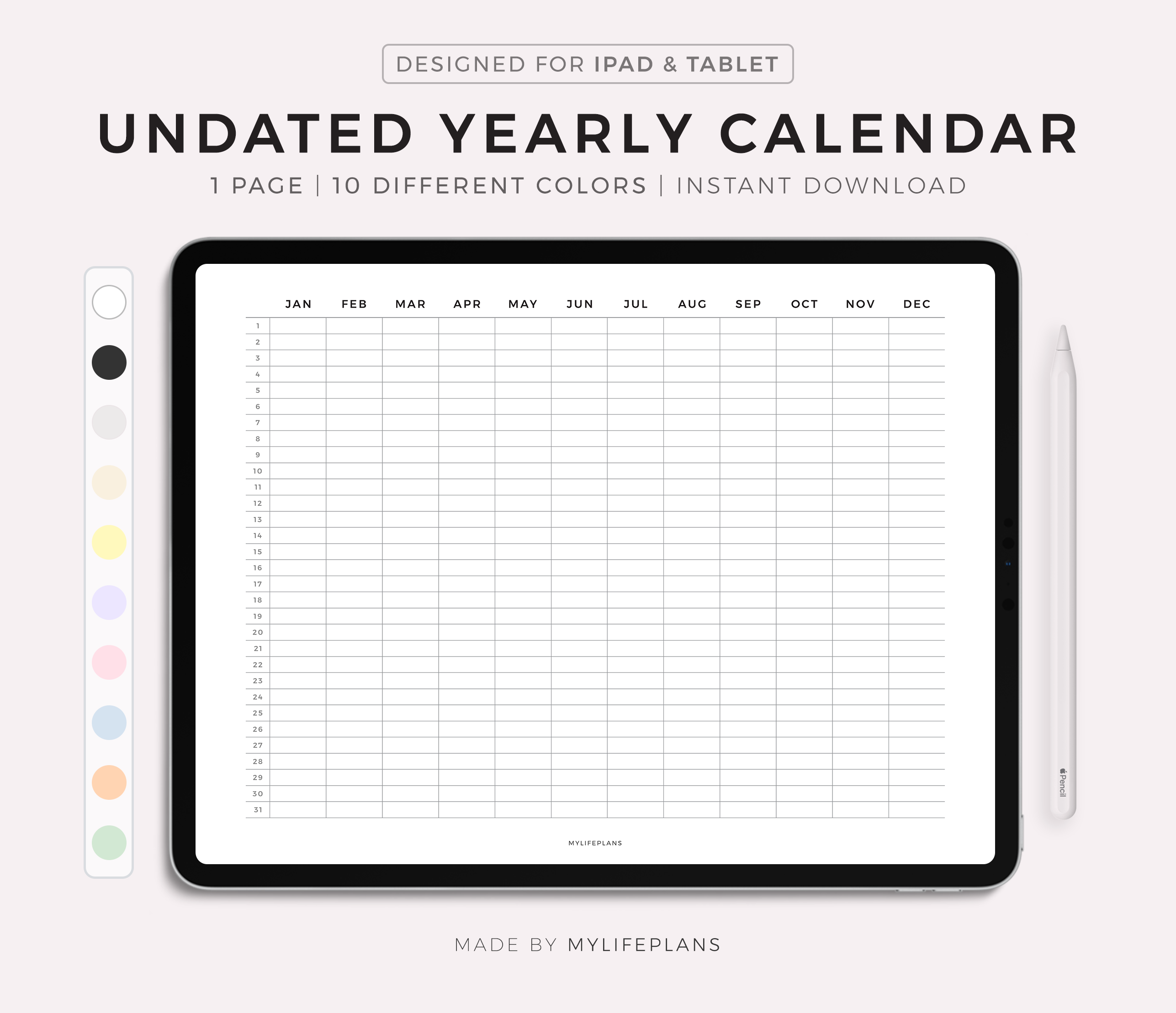 Undated Year Calendar, Digital Template for Goodnotes, Notability, Ipad ...