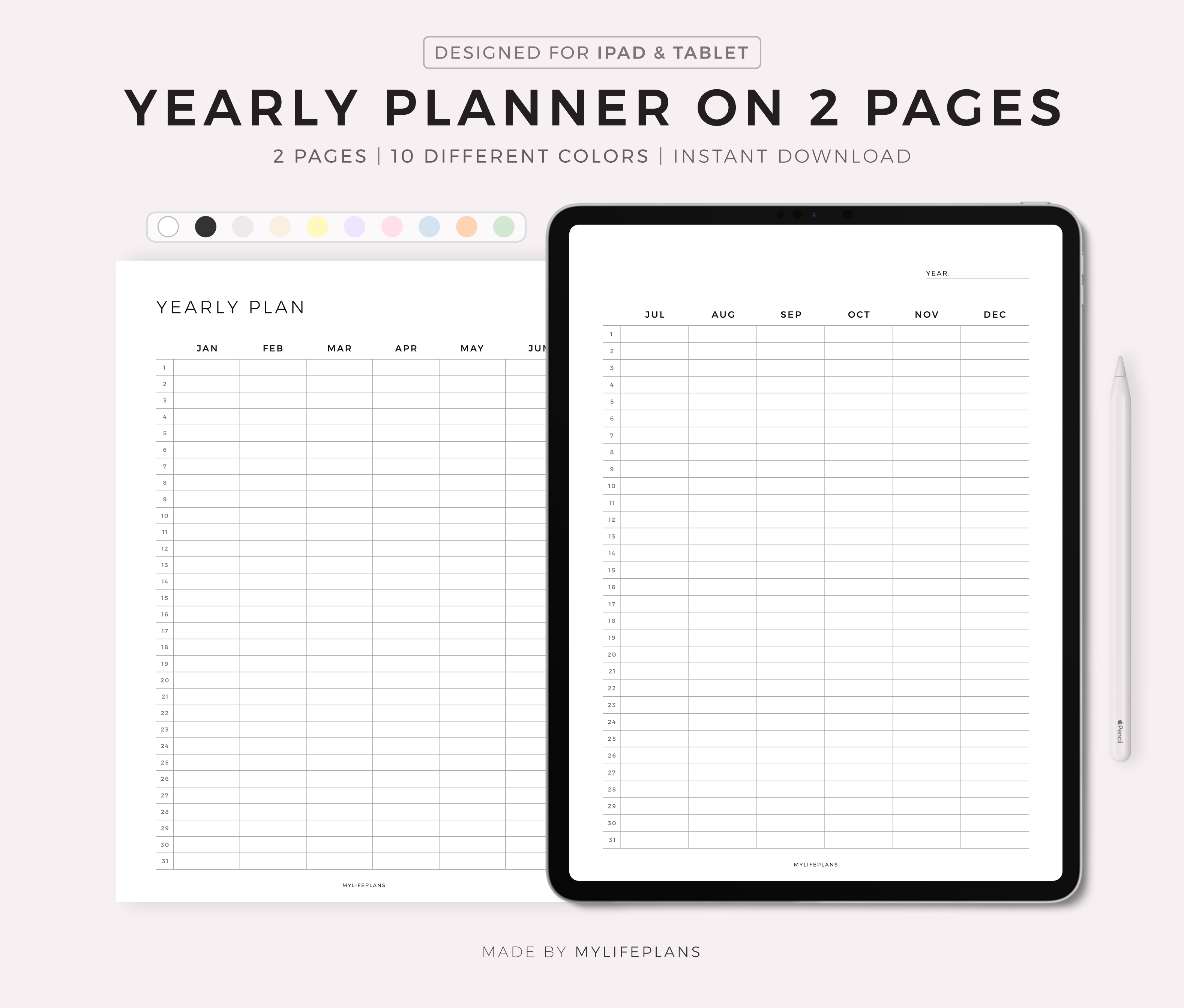2 Page Yearly Planner Digital, Compatible with Goodnotes, Notability ...