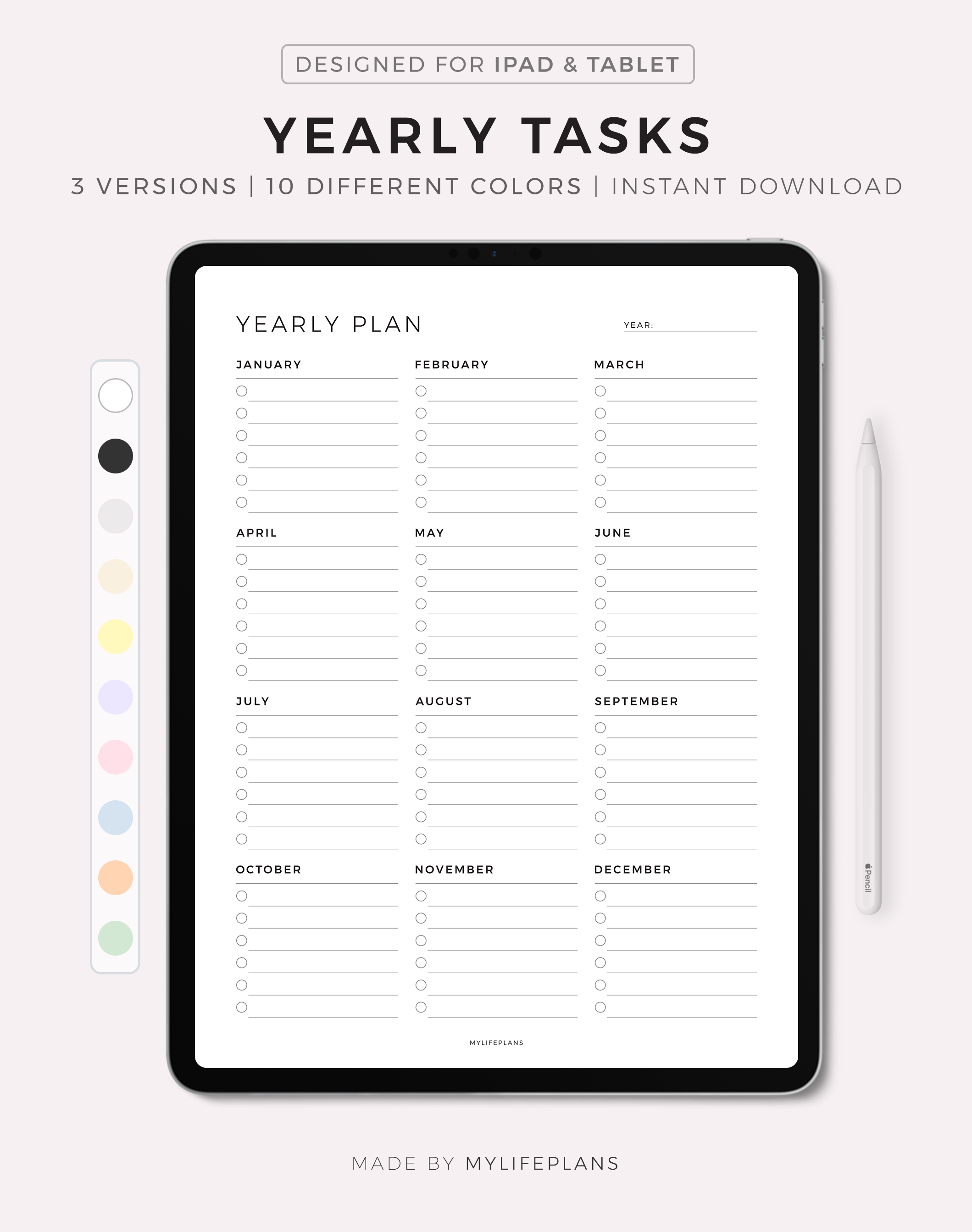 Digital Yearly Tasks Planner for Goodnotes, Notability, Ipad - Payhip