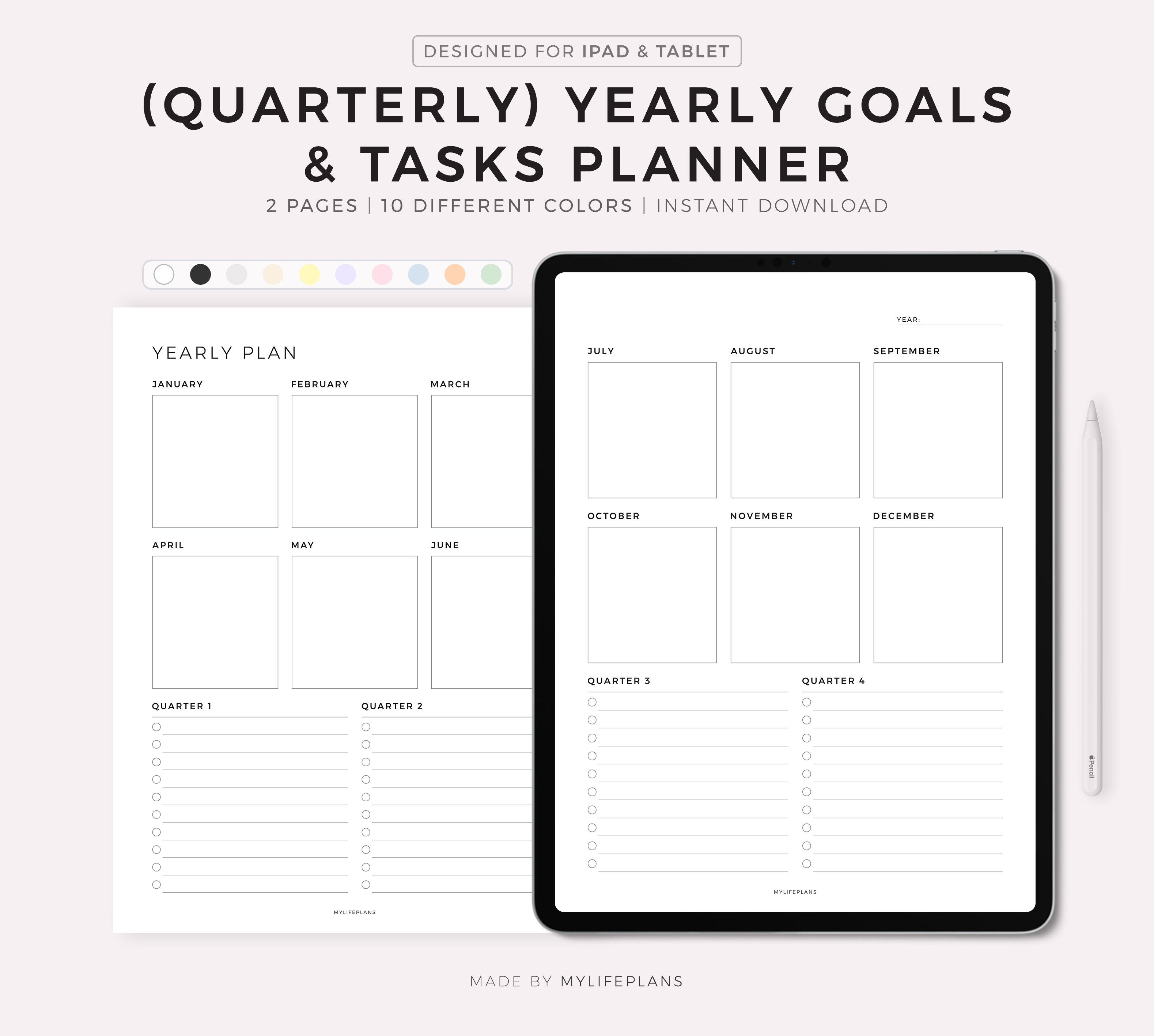 Quarterly Yearly Planner Digital, Compatible with Goodnotes, Notability ...