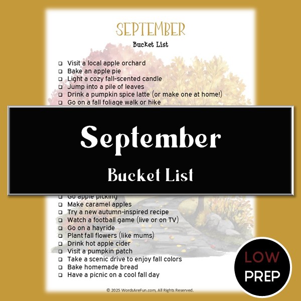 September Bucket List Printable – 30 Fun Fall Ideas, Quote & Write-Your ...