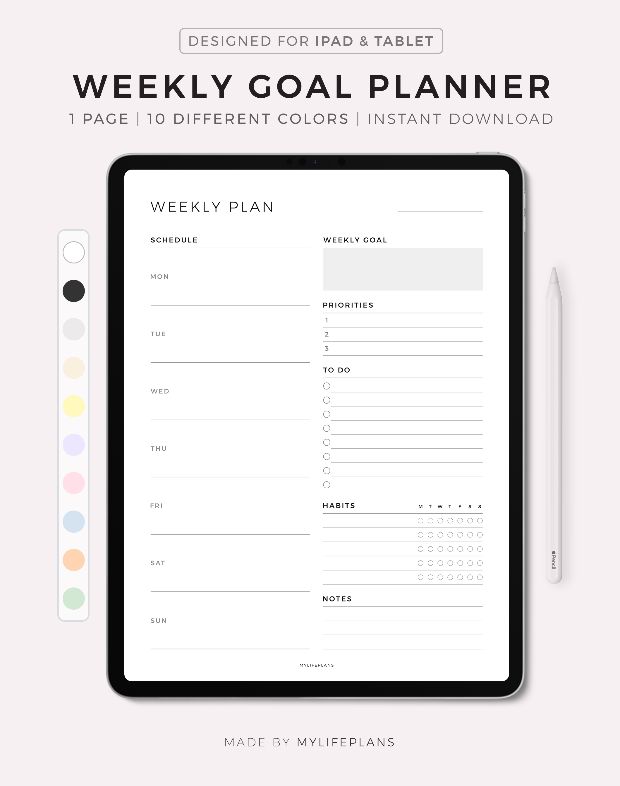 Digital Weekly Goal Planner for Goodnotes, Notability, Ipad - Payhip