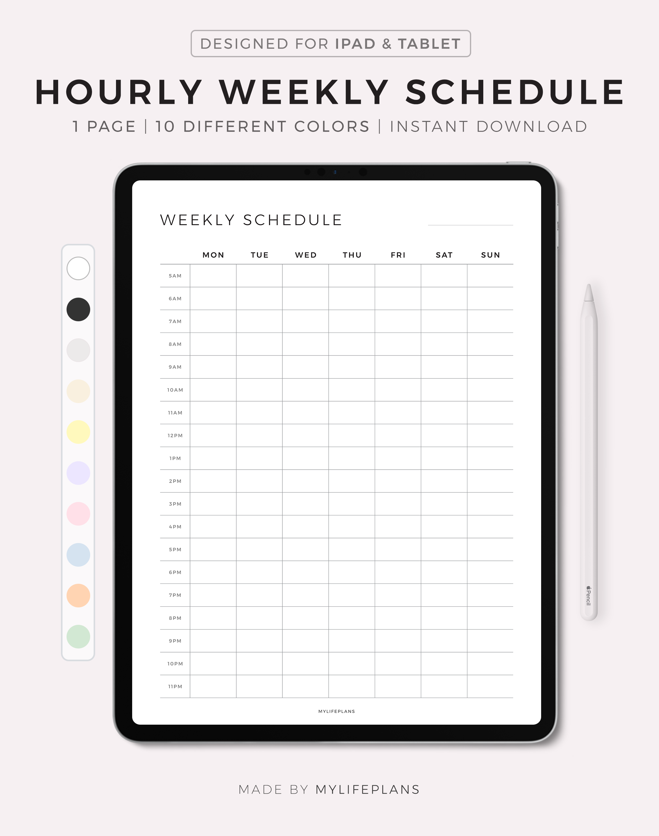 Hourly Weekly Schedule, Digital Planner for Goodnotes, Notability, Ipad ...