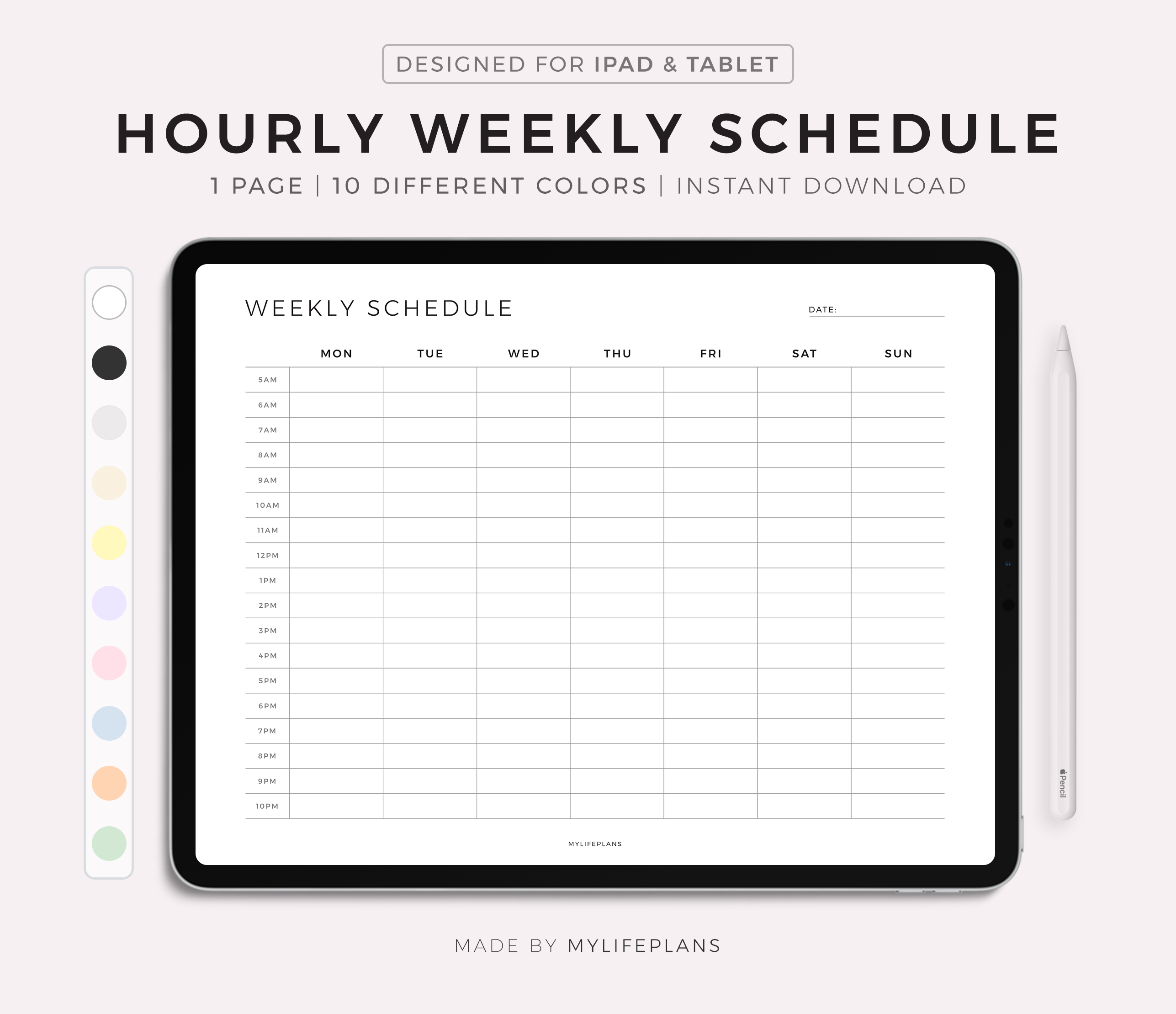Hourly Weekly Schedule, Landscape, Digital Planner for Goodnotes ...
