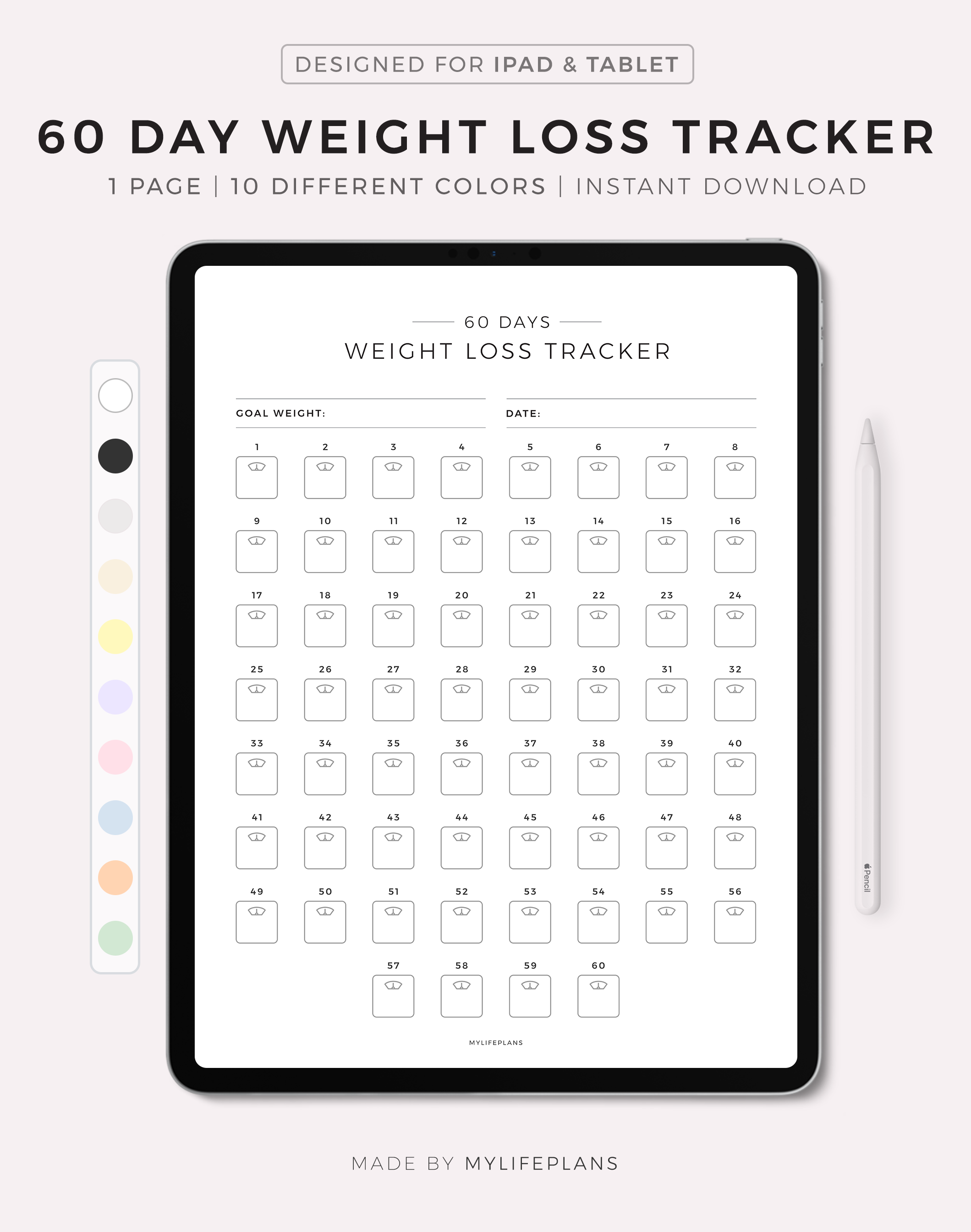 60 Day Weight Loss Tracker, Digital Planner for Goodnotes, Notability ...