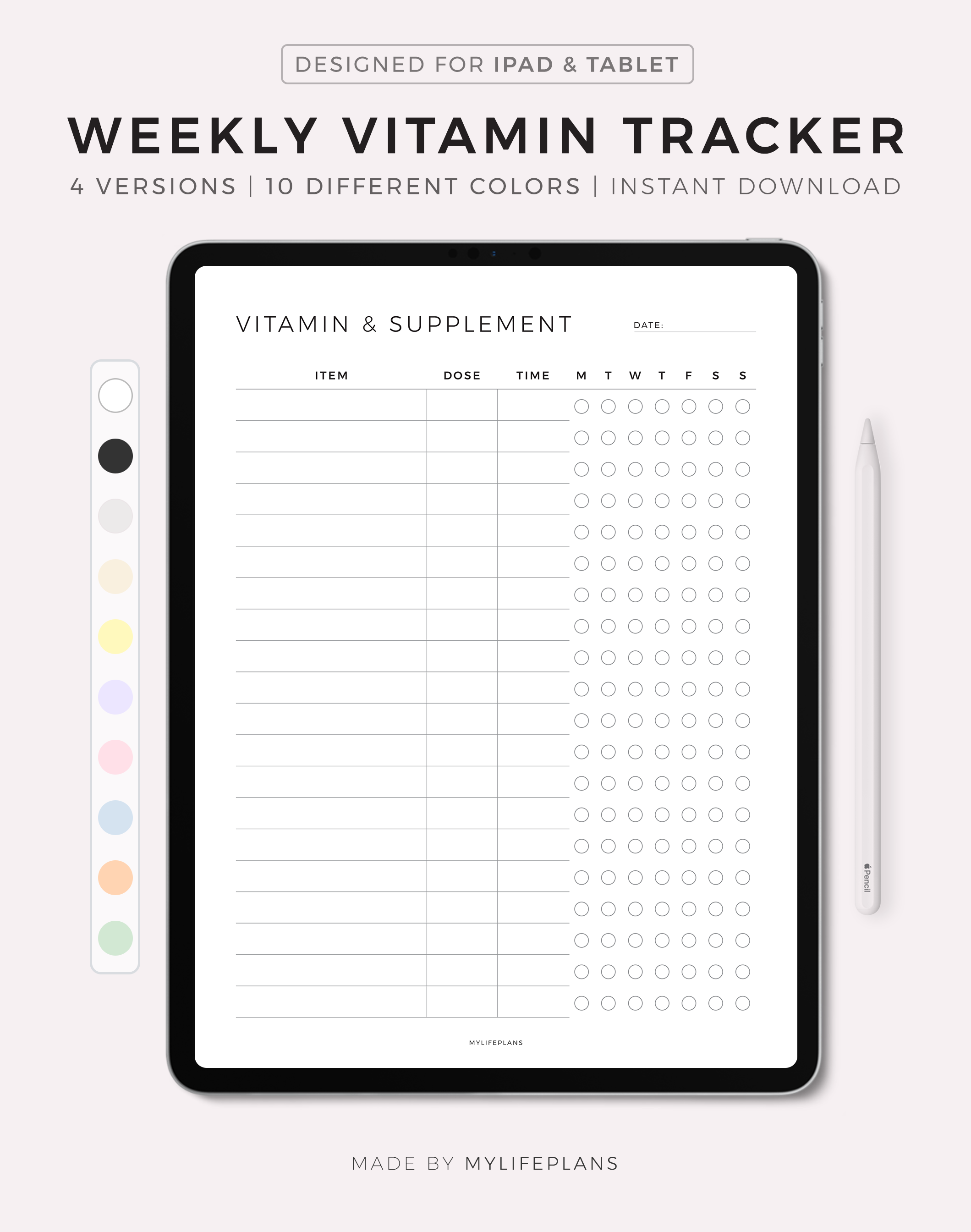 Weekly Vitamin Tracker, Digital Planner for Goodnotes, Notability, Ipad ...