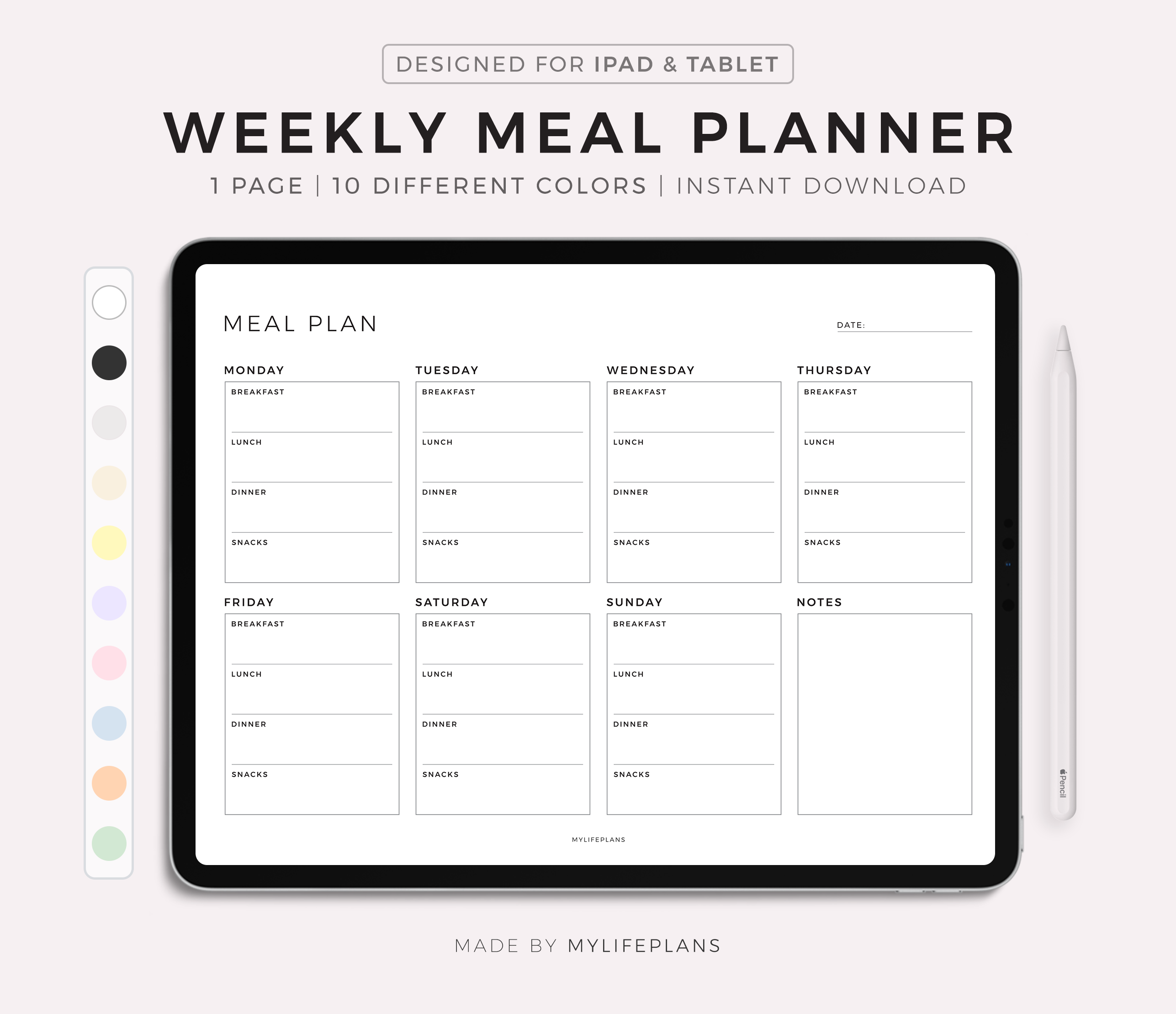 Digital Weekly Meal Planner, Landscape, Compatible with Goodnotes ...
